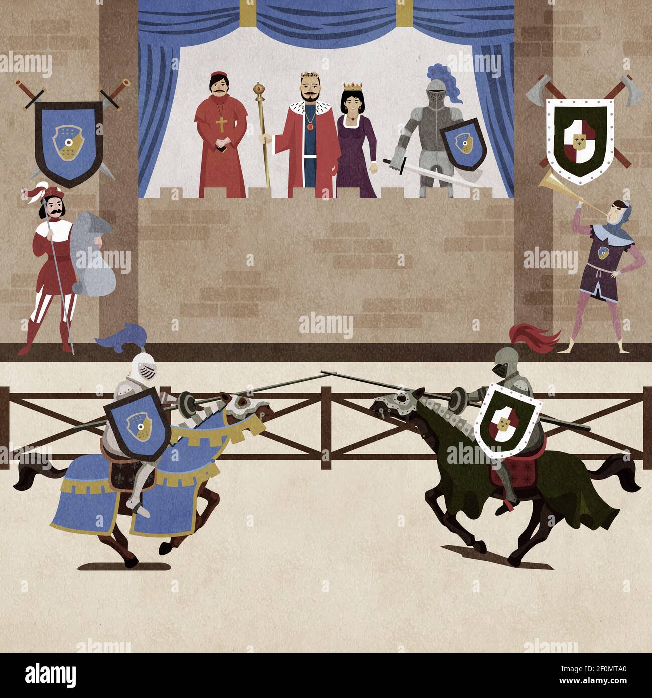 Knights' competition on horseback before the King and Queen in the ...
