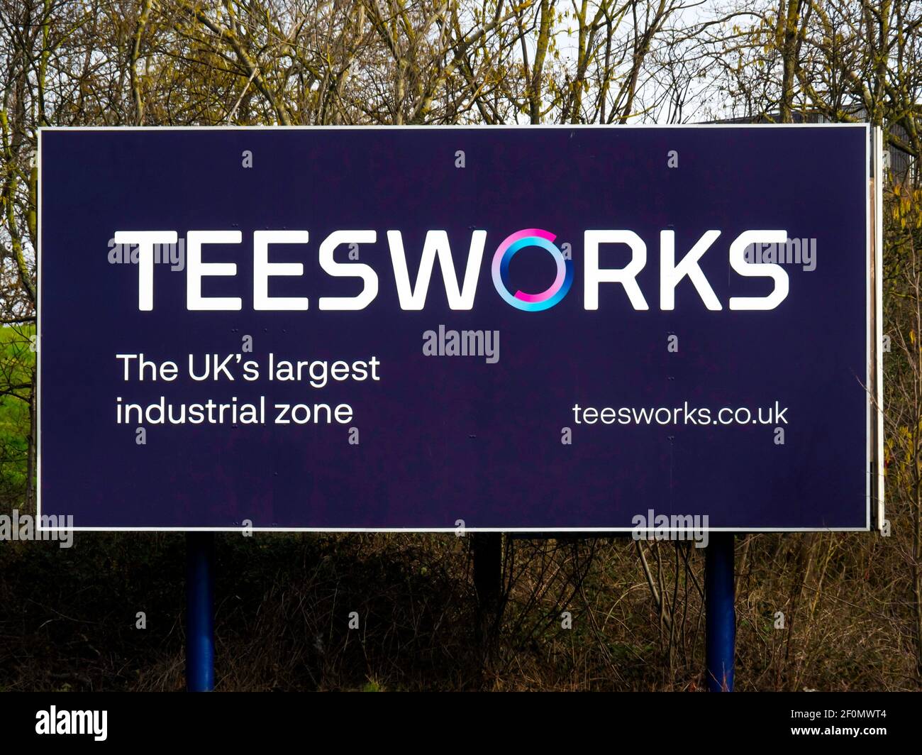 At the site of a former steel works in Redcar a sign for Teesworks ...