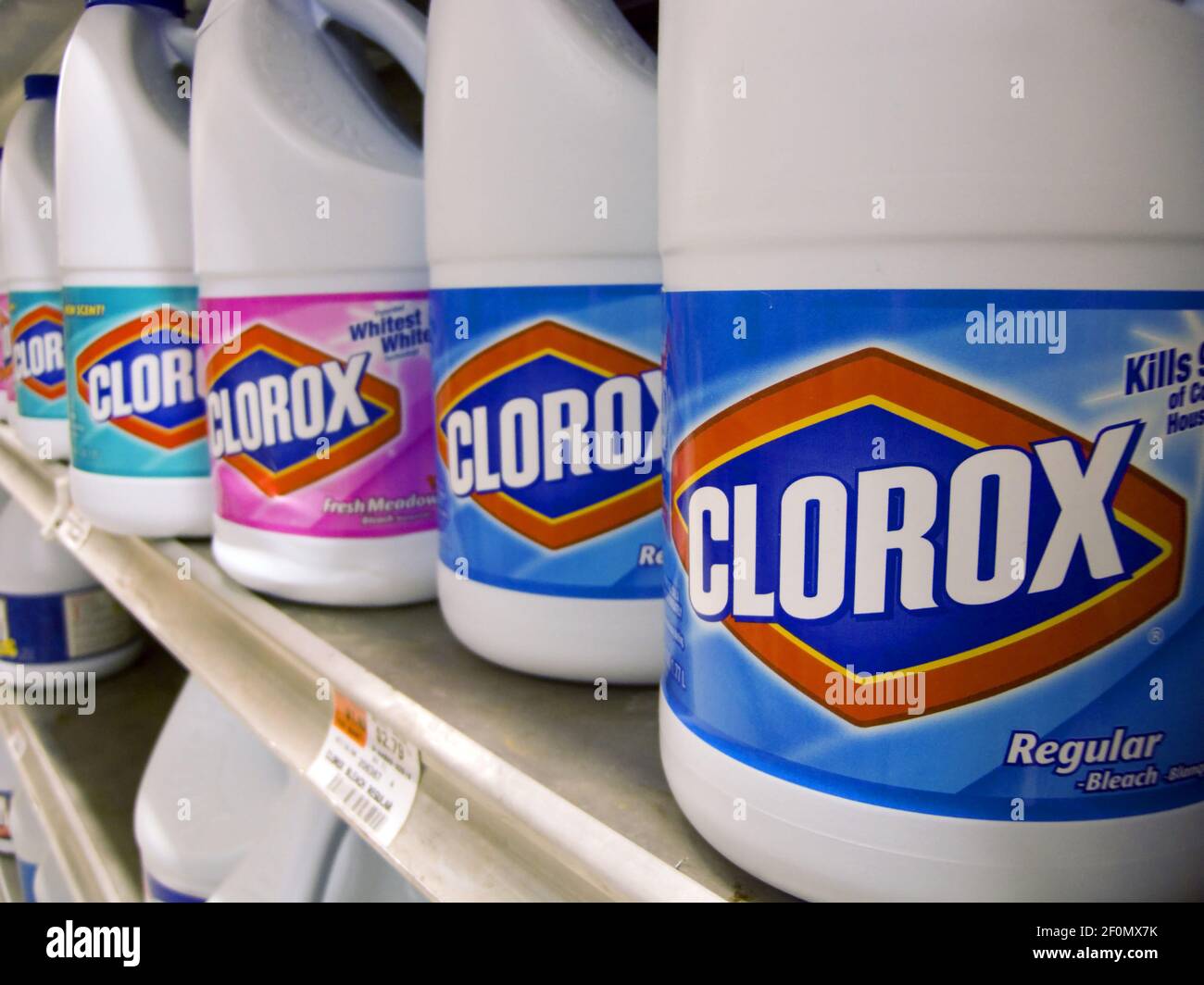Bottles of Clorox bleach on a supermarket shelf on Monday, February 2 ...