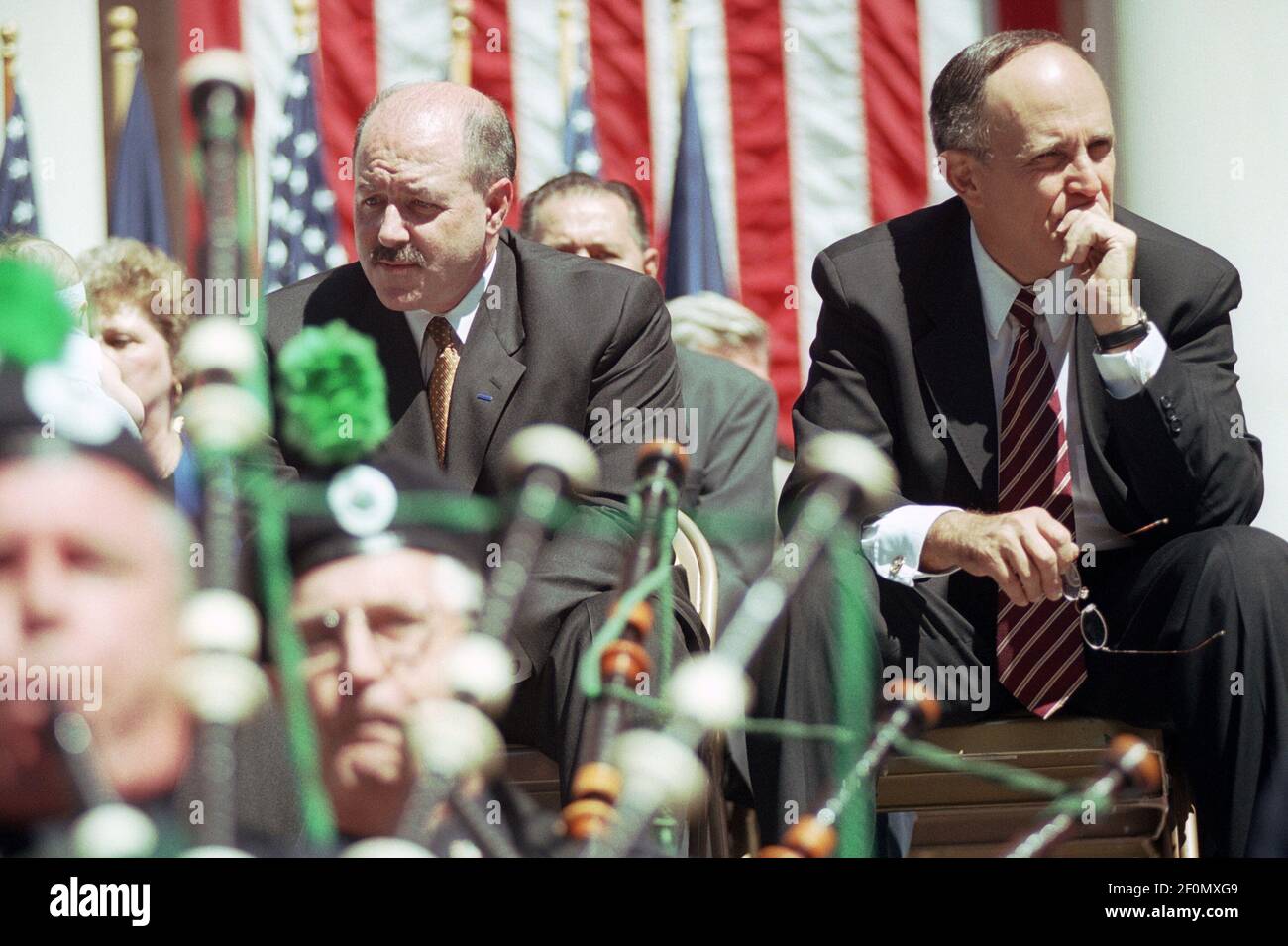 NYPD Commissioner Bernard Kerik (L) with Mayor Rudy Giuliani (R) at his ...