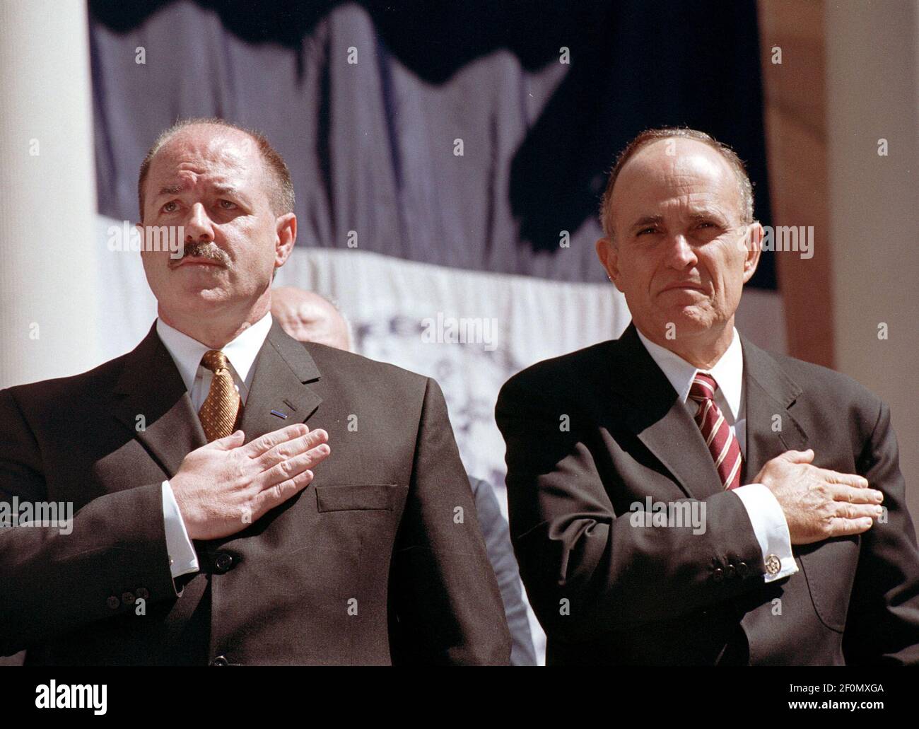 NYPD Commissioner Bernard Kerik (L) with Mayor Rudy Giuliani (R) at his ...