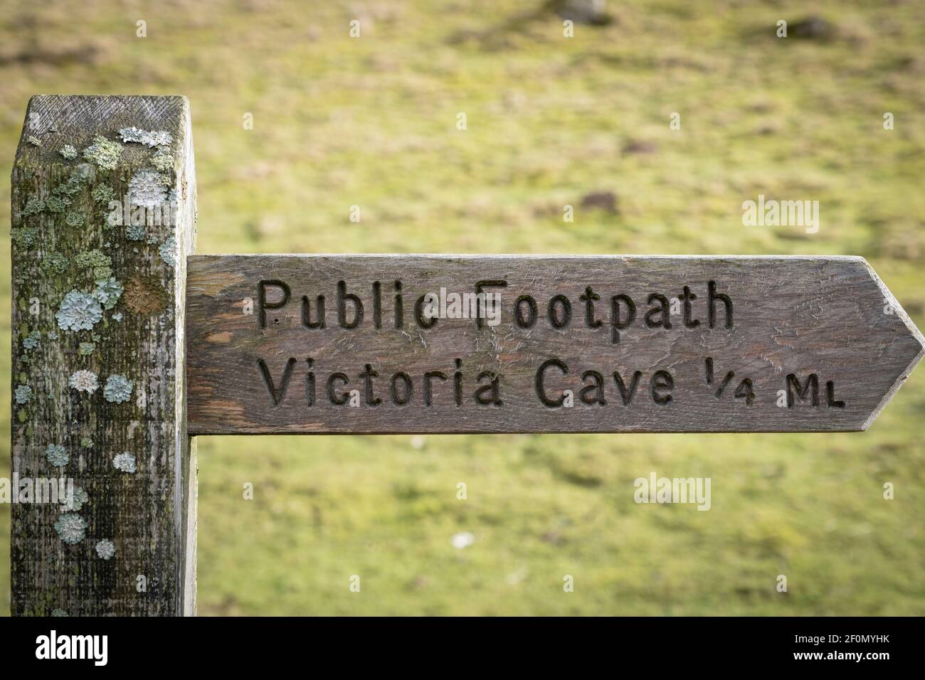 Public Footpath direction sign to Victoria Cave, Attermire Scar, near ...