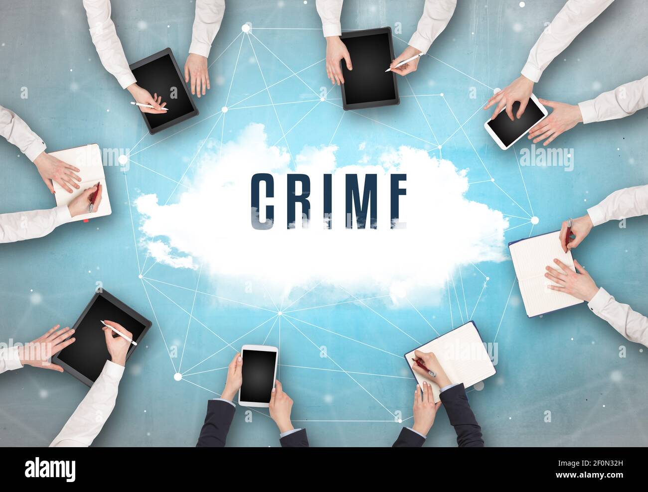 Group of people having a meeting with CRIME insciption, web security ...
