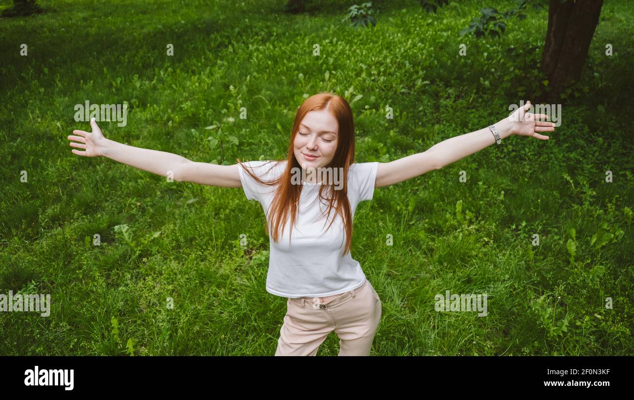 Self care, mental wellbeing, mental health, mindfulness. Young red ... Self care, mental wellbeing, mental health, mindfulness. Young red ...