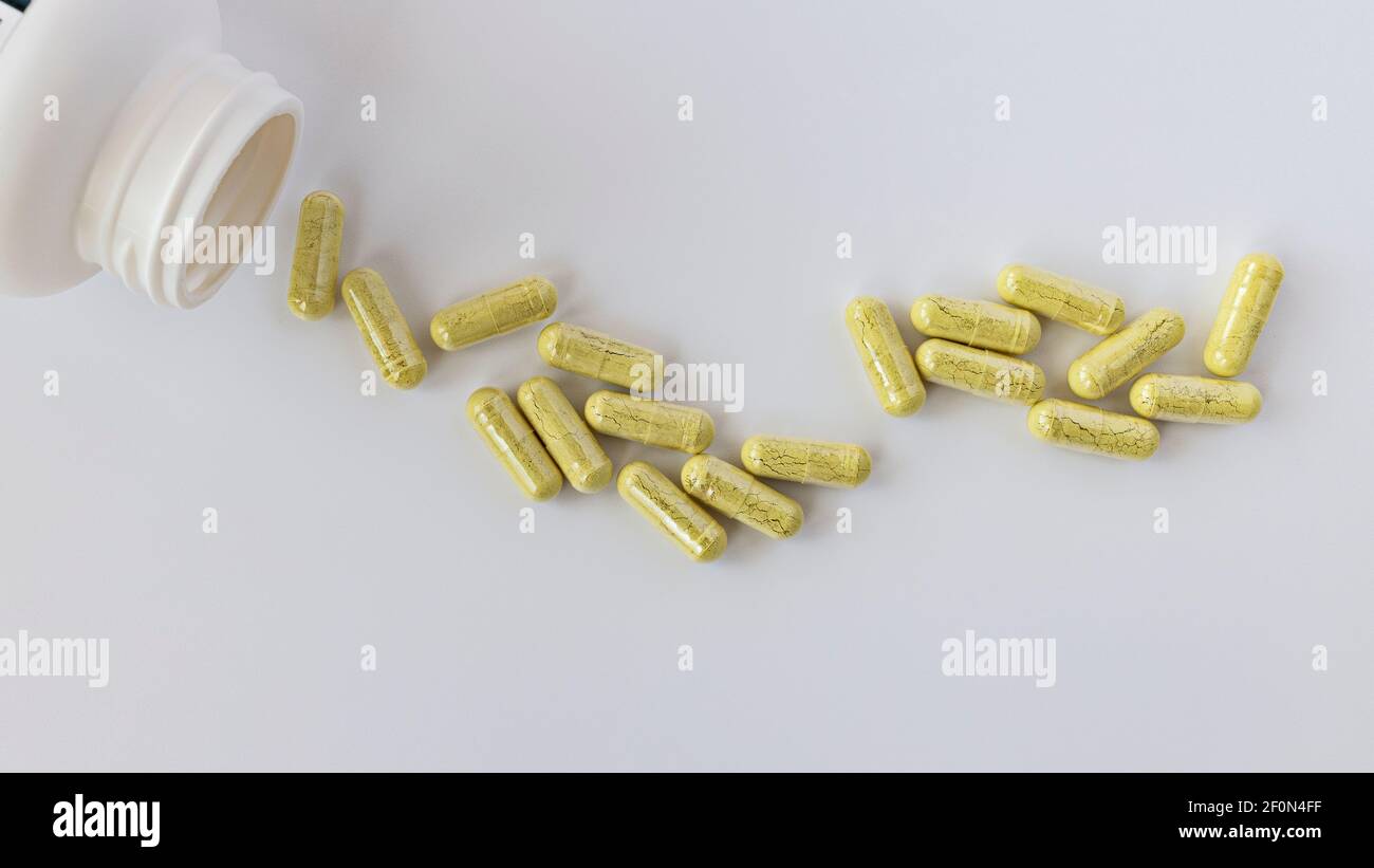 close-up of rutin capsules. dietary concept. dietary supplement topview ...