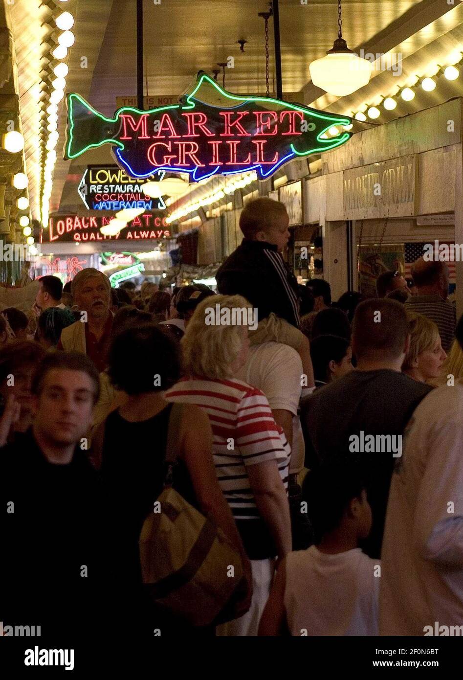 25 June 2005 - Seattle, WA - Neon signs at the Pike Place Market in ...