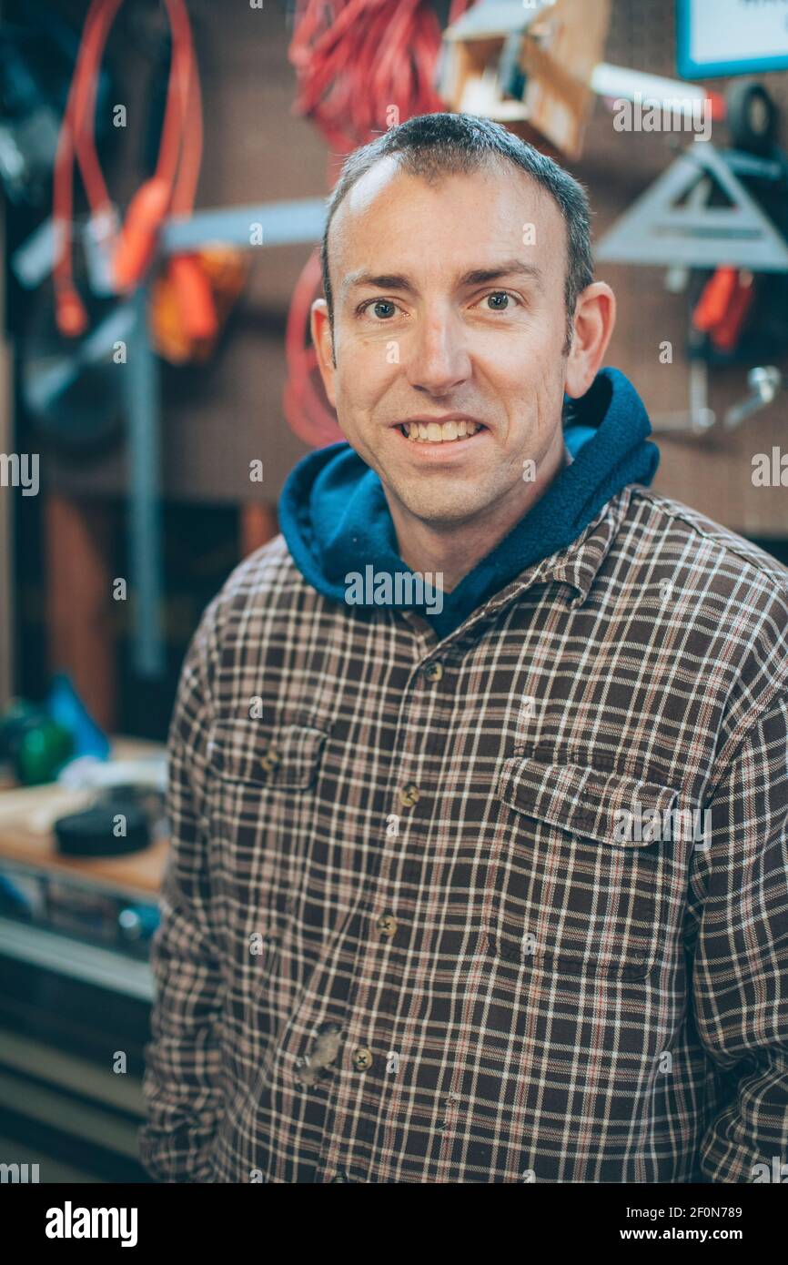 Portrait middle aged man in garage hi-res stock photography and images ...