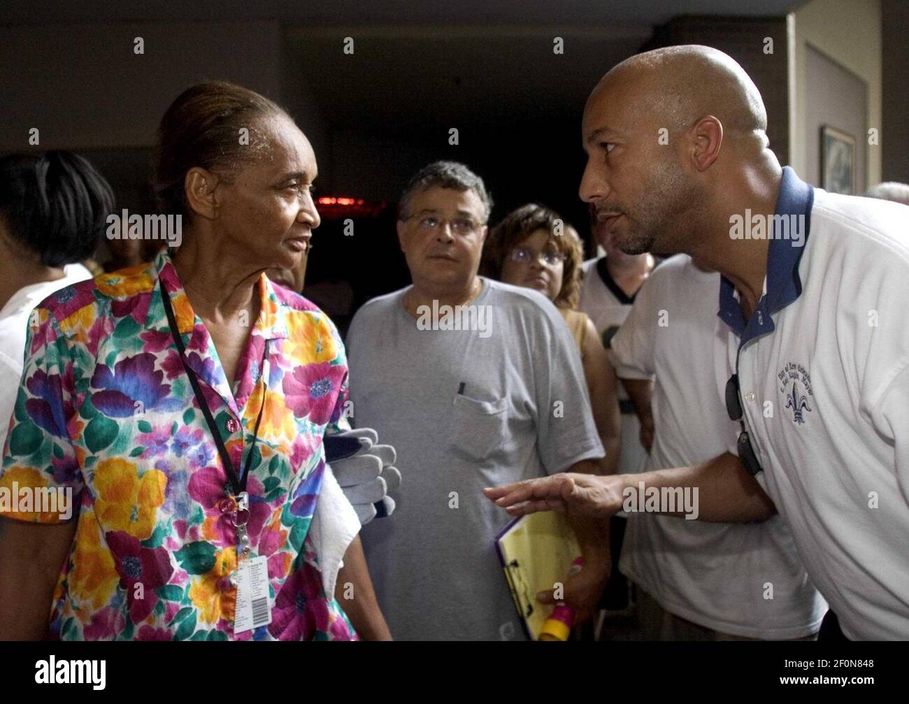 31st August, 2005. Mayor Ray Nagin is grilled by a lady trrapped at the ...