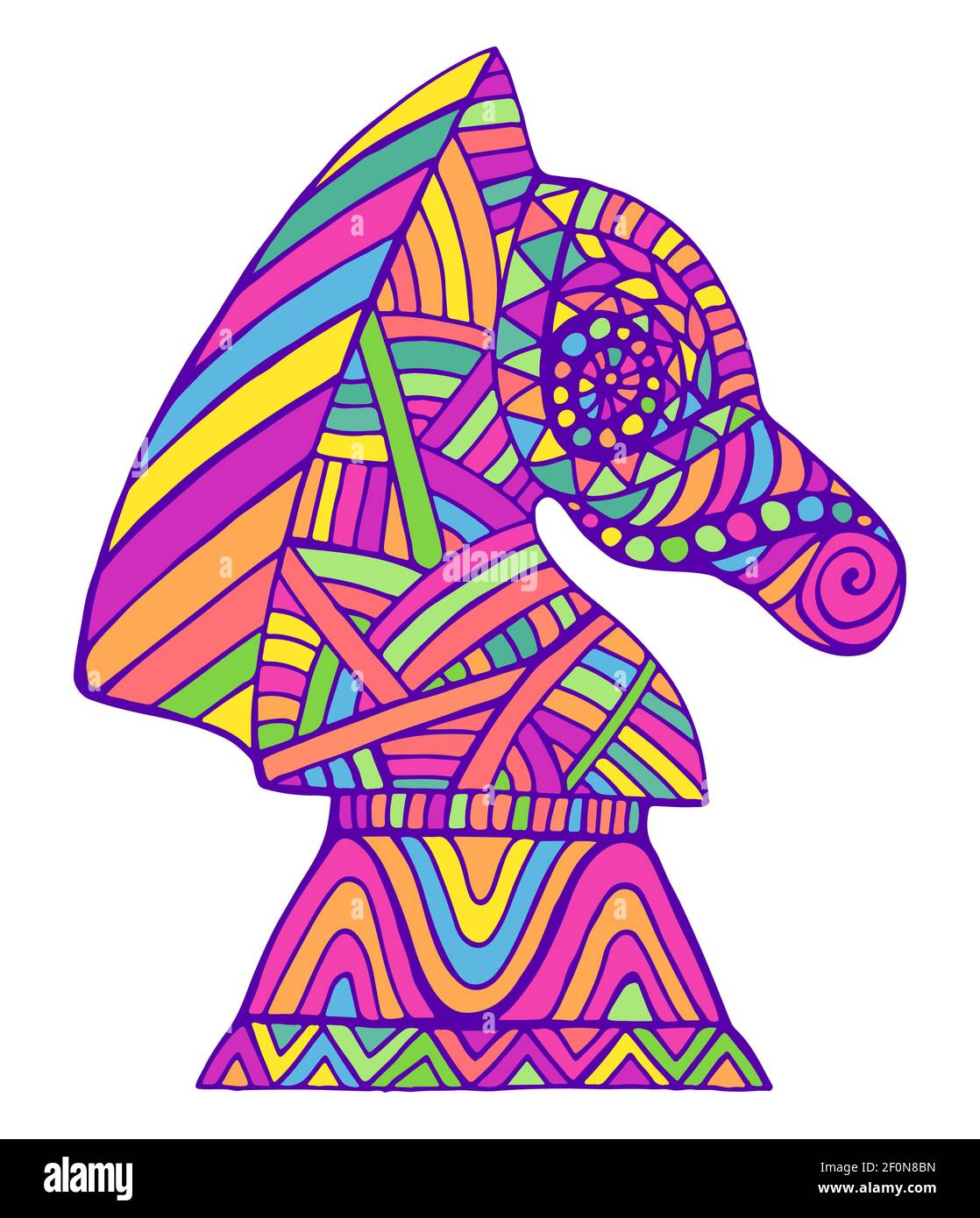 Colorful Knight Chess Piece with decorative abstract patterns doodle ...