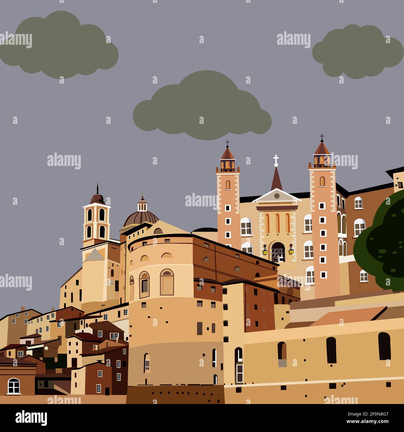 Illustration of a landscape in Italy Stock Photo - Alamy