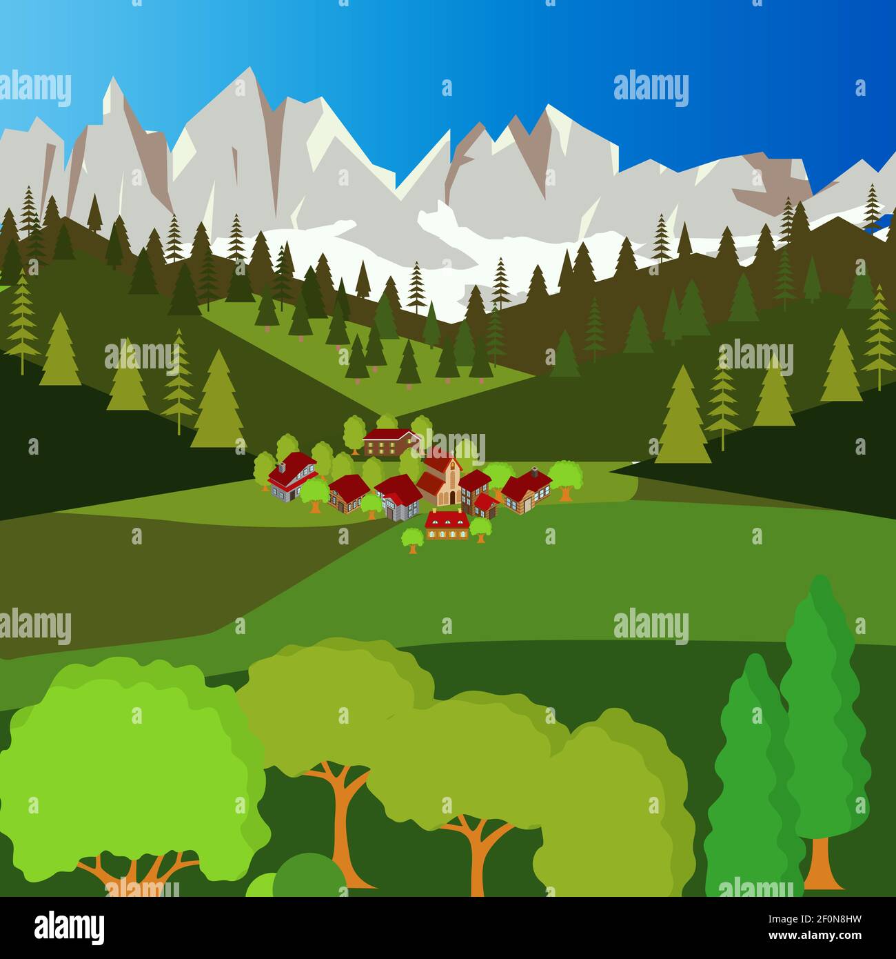 Illustration of a landscape in Italy Stock Photo - Alamy
