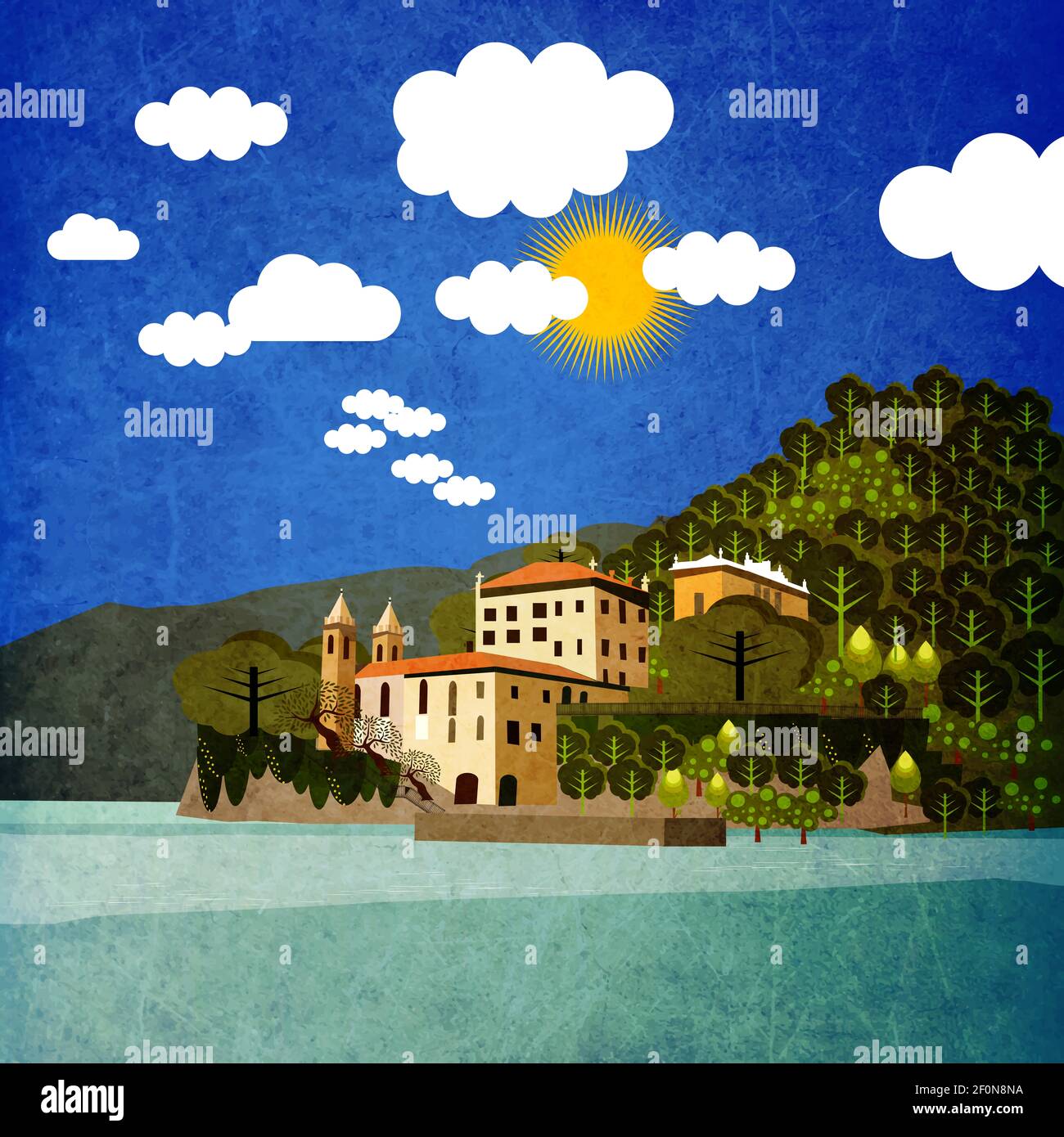 Illustration of a landscape in Italy Stock Photo - Alamy