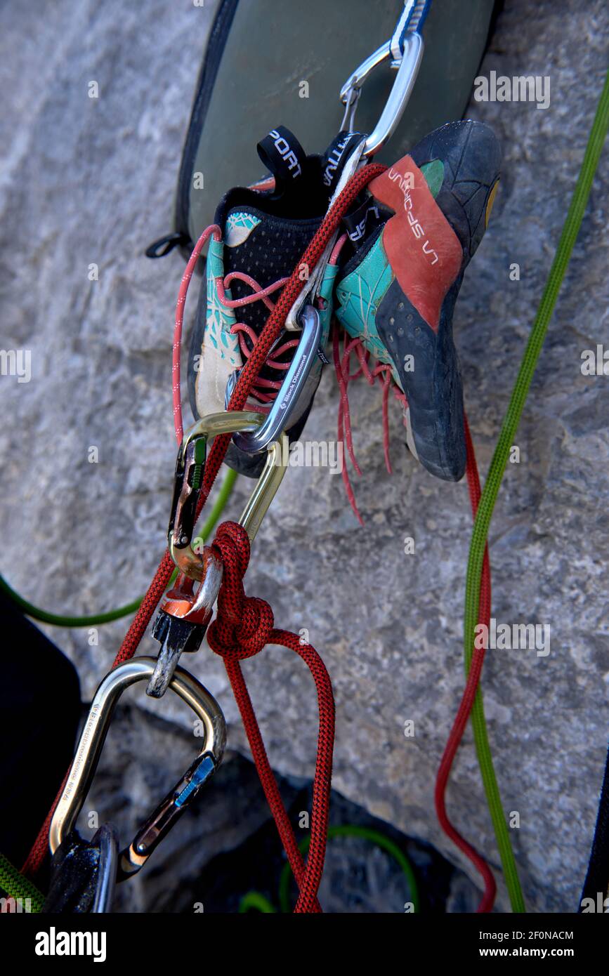 Climbing gear during a multi day climb on Eiger North Face Stock Photo ...