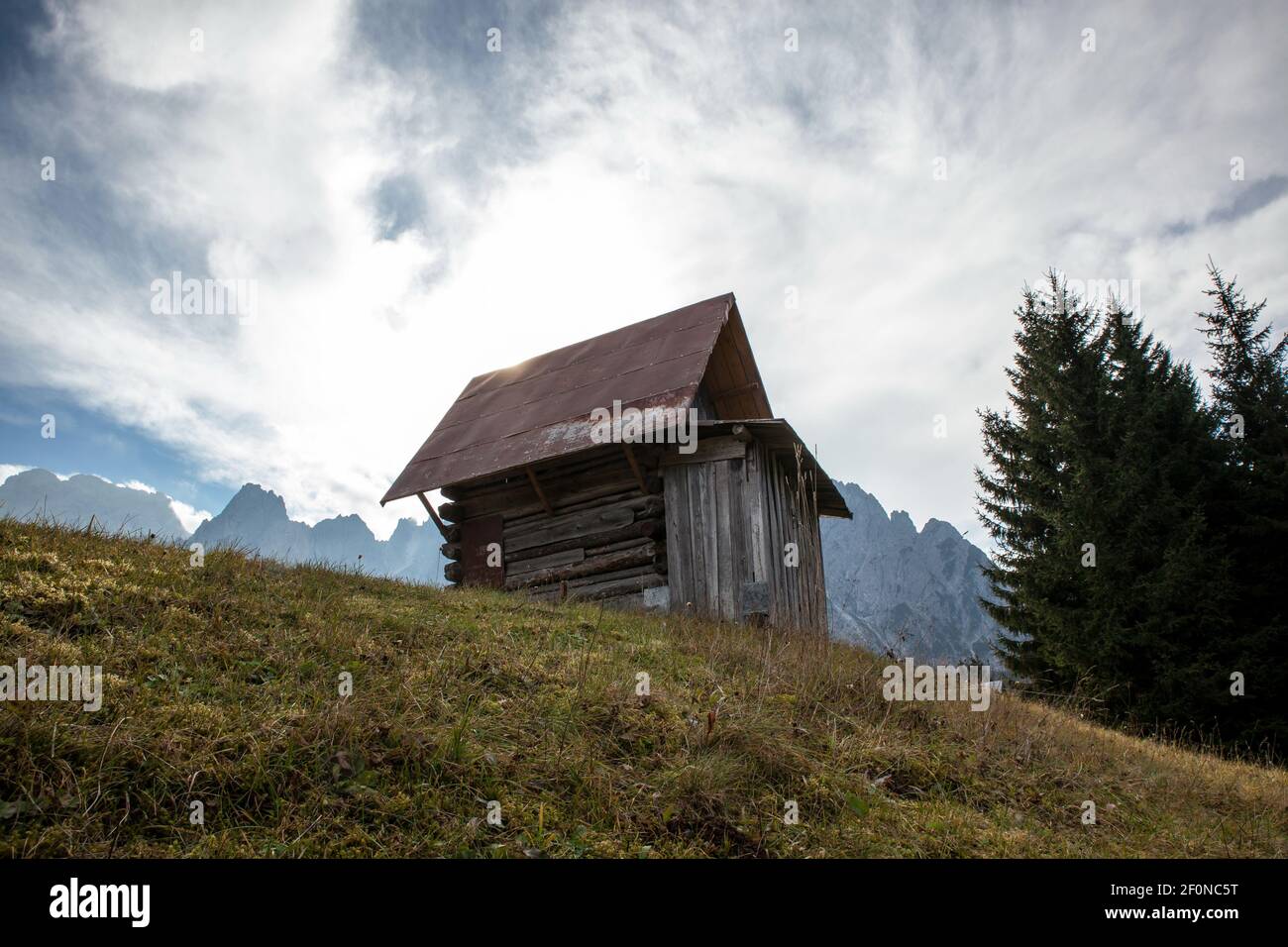 wooden house in italian alps Stock Photo - Alamy