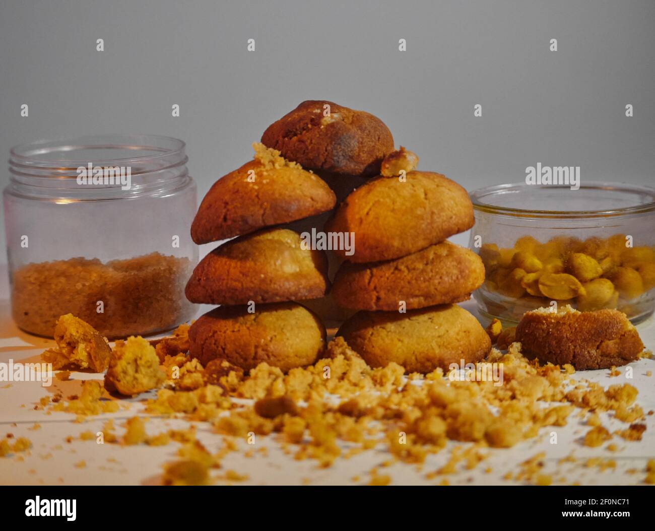 Tasty Round Peanut Cookie decorated with peanuts and a glass of Stock ...