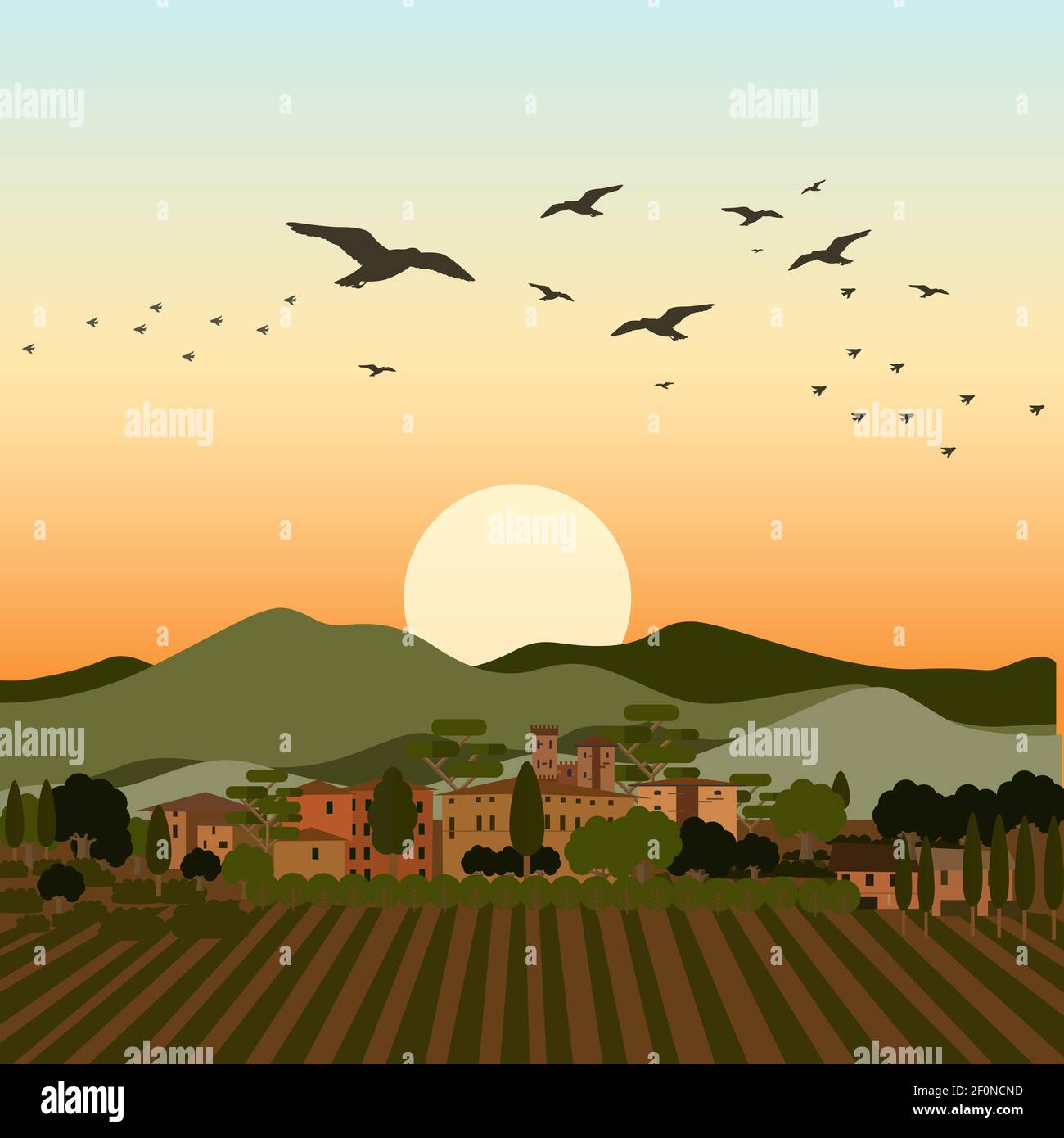 Illustration of a landscape in Italy Stock Photo - Alamy
