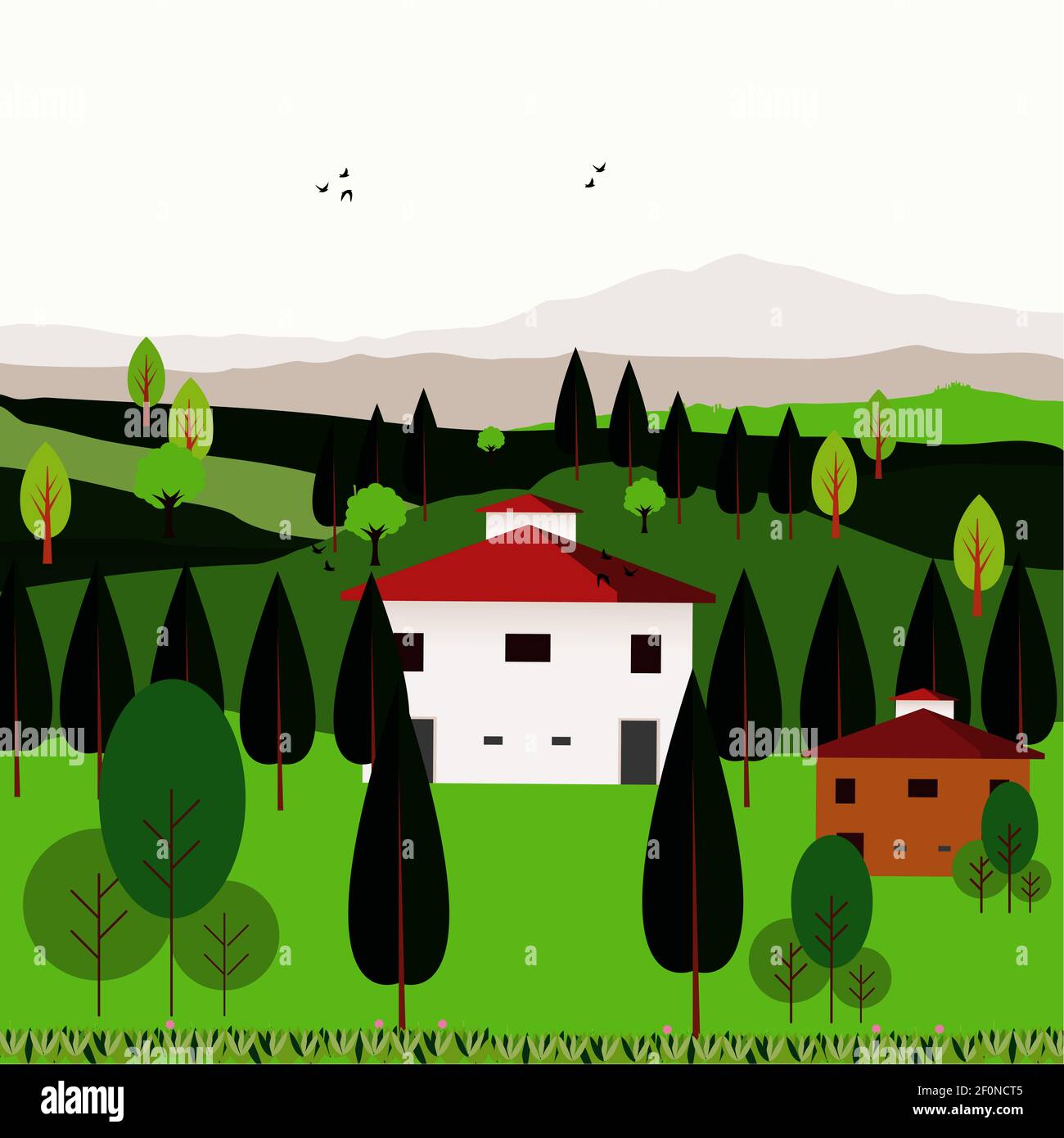 Illustration of a landscape in Italy Stock Photo - Alamy