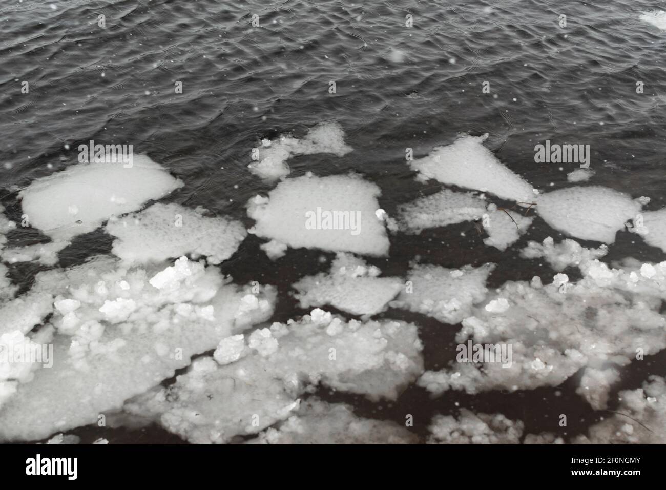 Ice floating in dark water during cold winter Stock Photo - Alamy