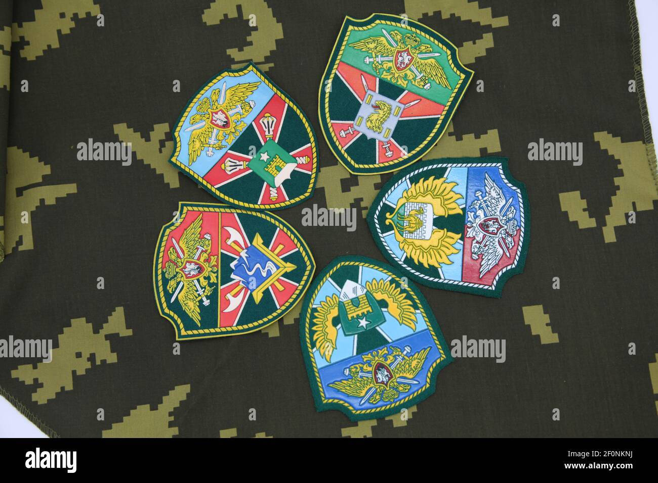 Russian border troops patches on camo background Stock Photo - Alamy