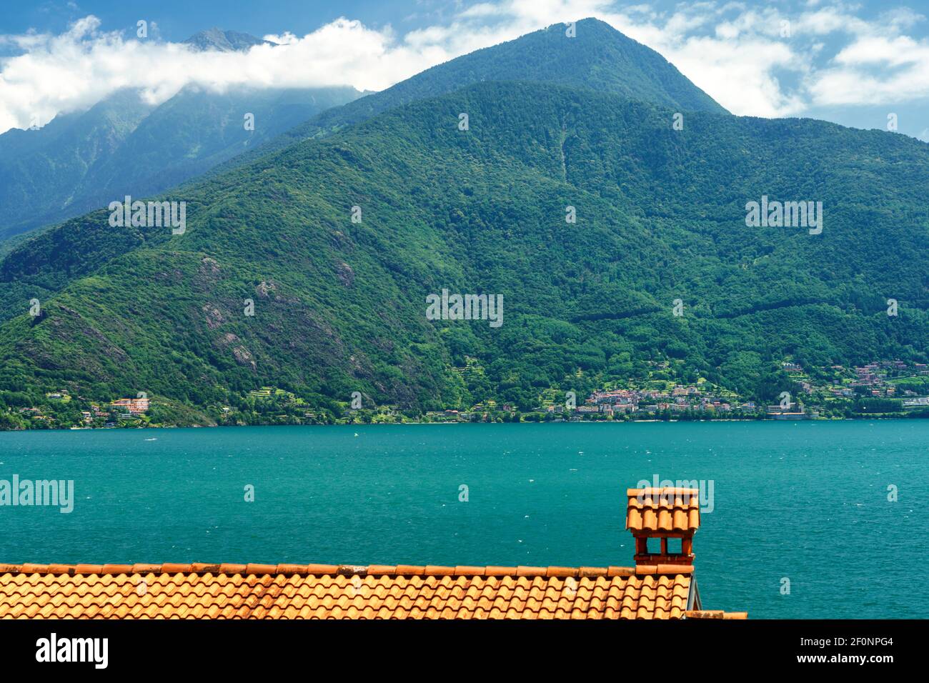 The lake of Como, or Lario, at Dongo, Lombardy, Italy, in summertime ...