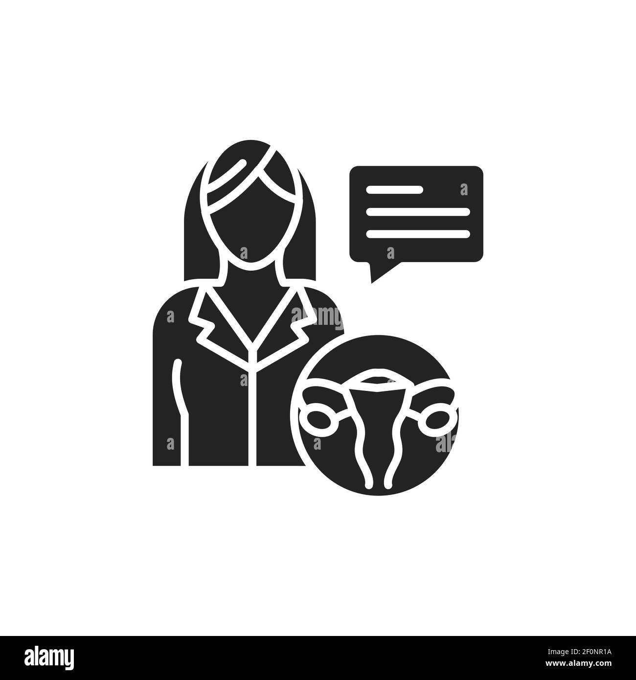 Consultation with doctor gynecologist glyph black icon. Female ...