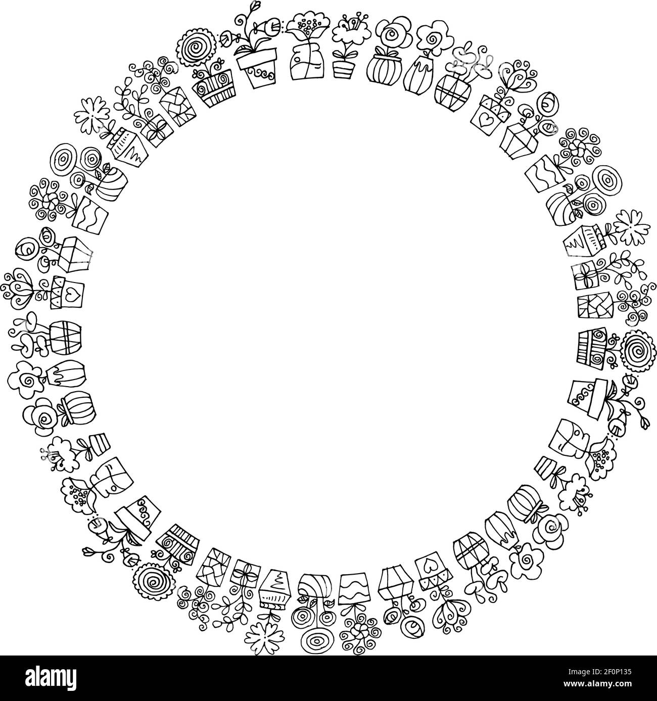 vector drawing flowers plant circle border Stock Vector Image & Art - Alamy