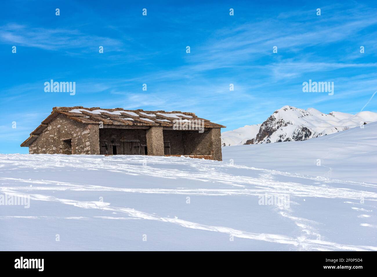 Old stone cow shed on the Lessinia Plateau, Regional Natural Park, in ...