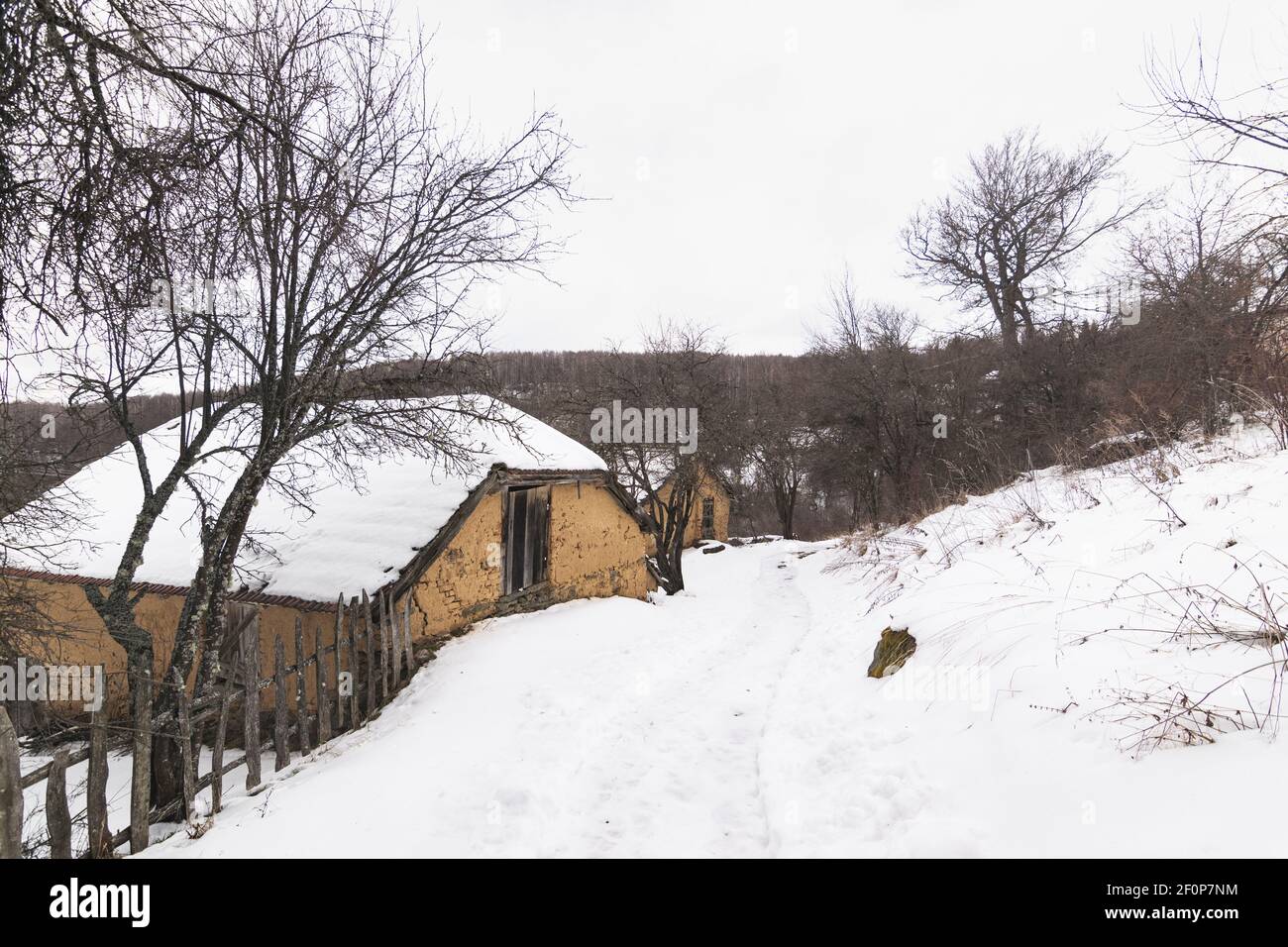 traditional Balkan architecture, rural house made of clay and wood ...