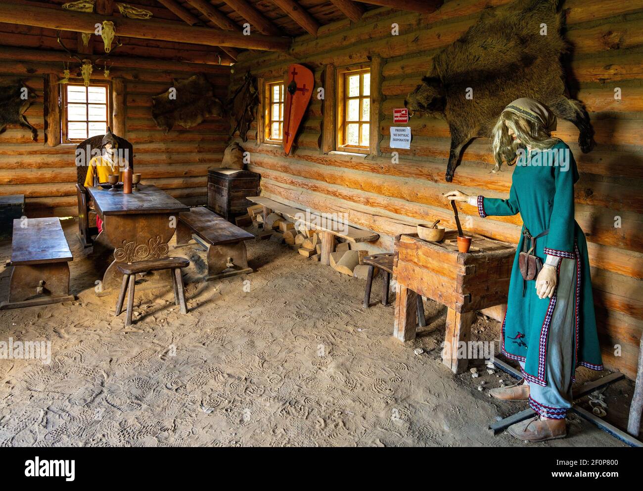 Podzamcze, Poland - August 25, 2020: Reconstructed interior of medieval ...