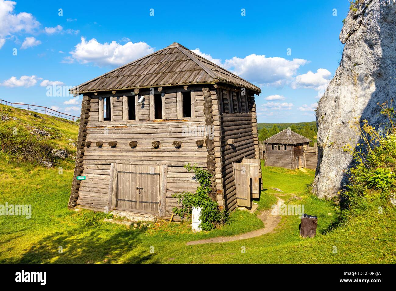 Podzamcze, Poland - August 25, 2020: Wooden fortifications and inner ...