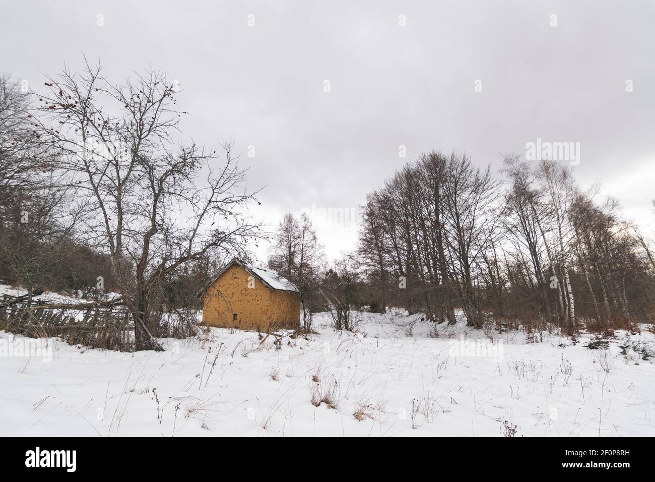 traditional Balkan architecture, rural house made of clay and wood ...