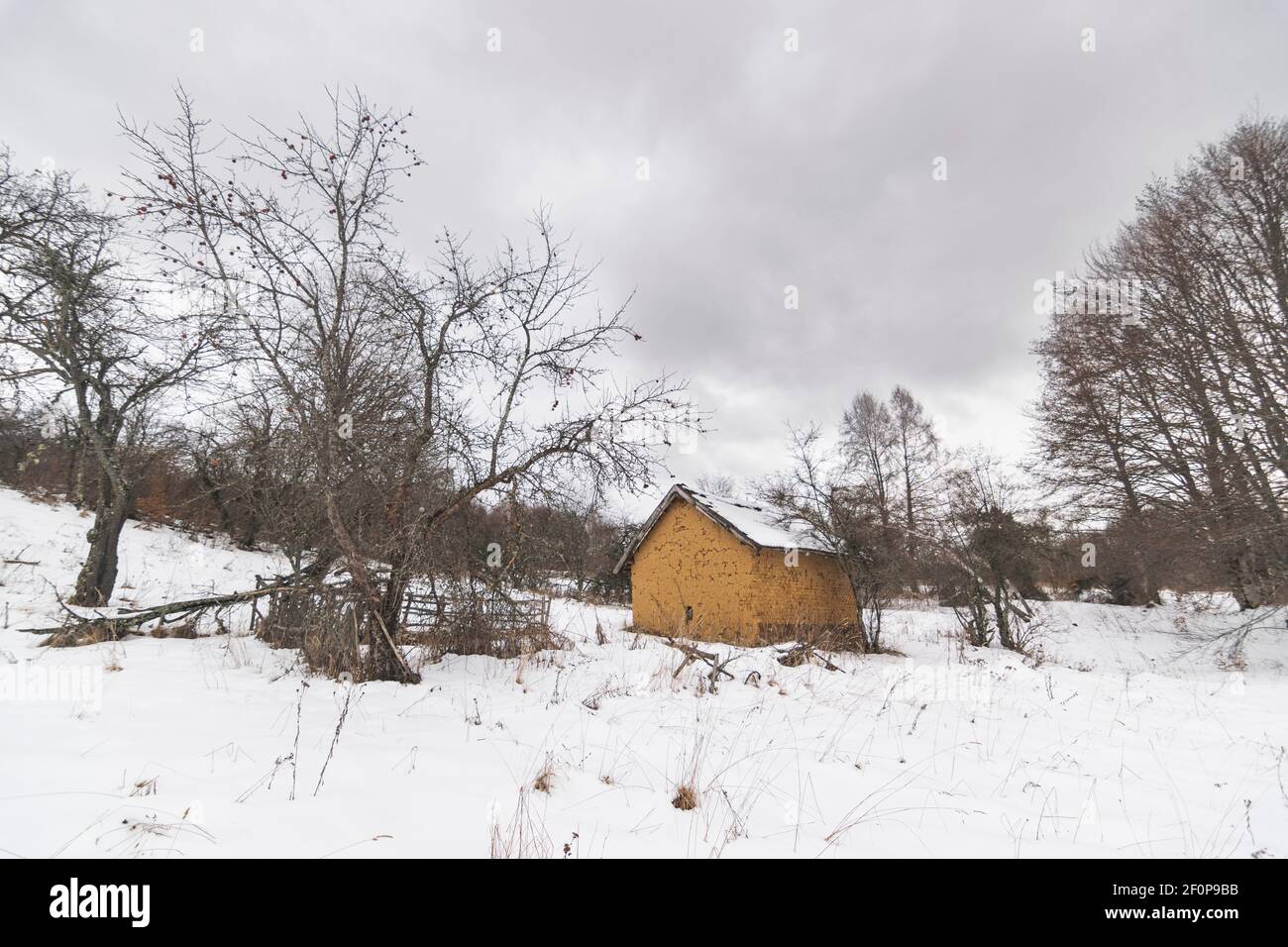 traditional Balkan architecture, rural house made of clay and wood ...