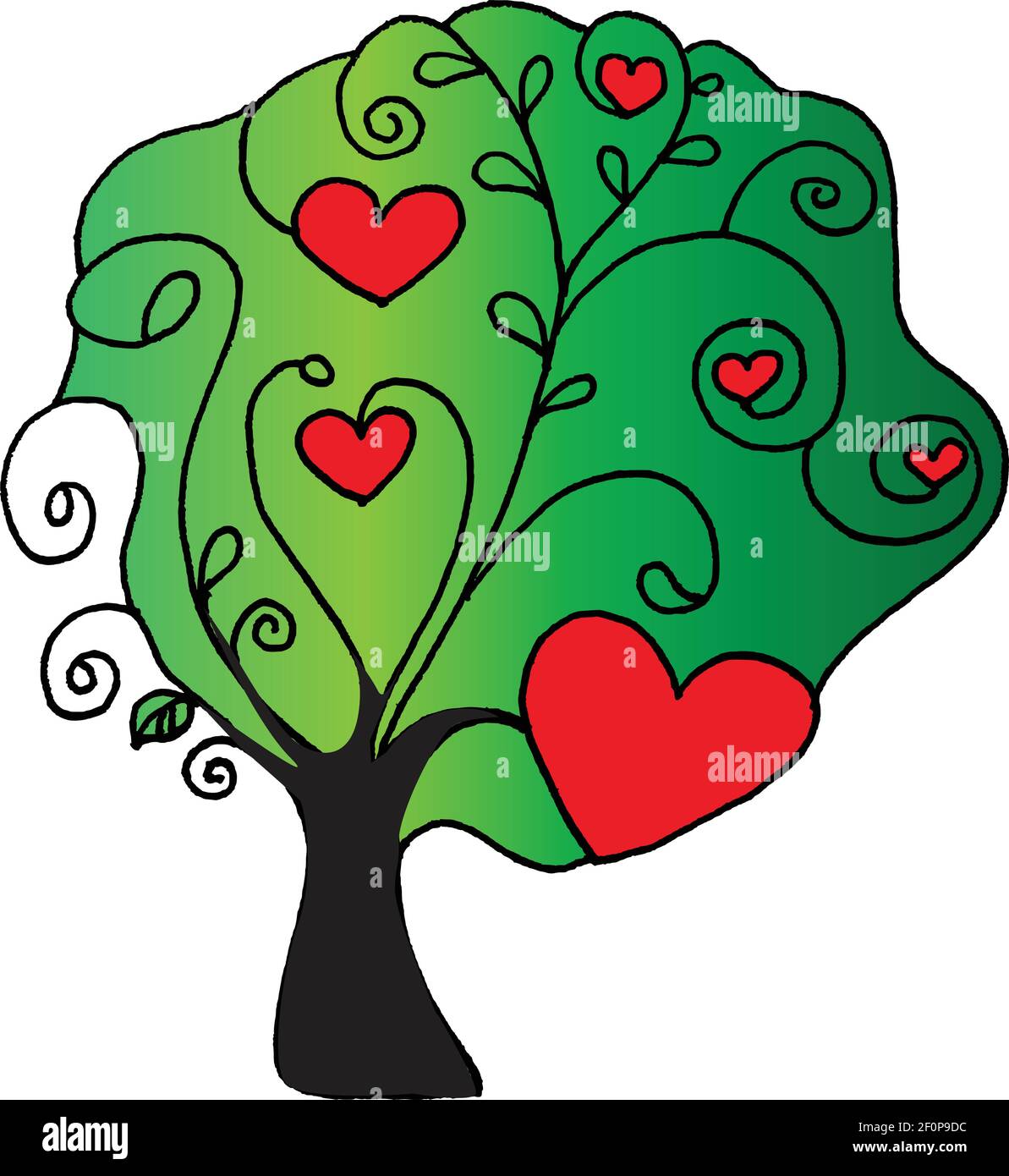 vector drawing heart shape with love tree design background Stock ...