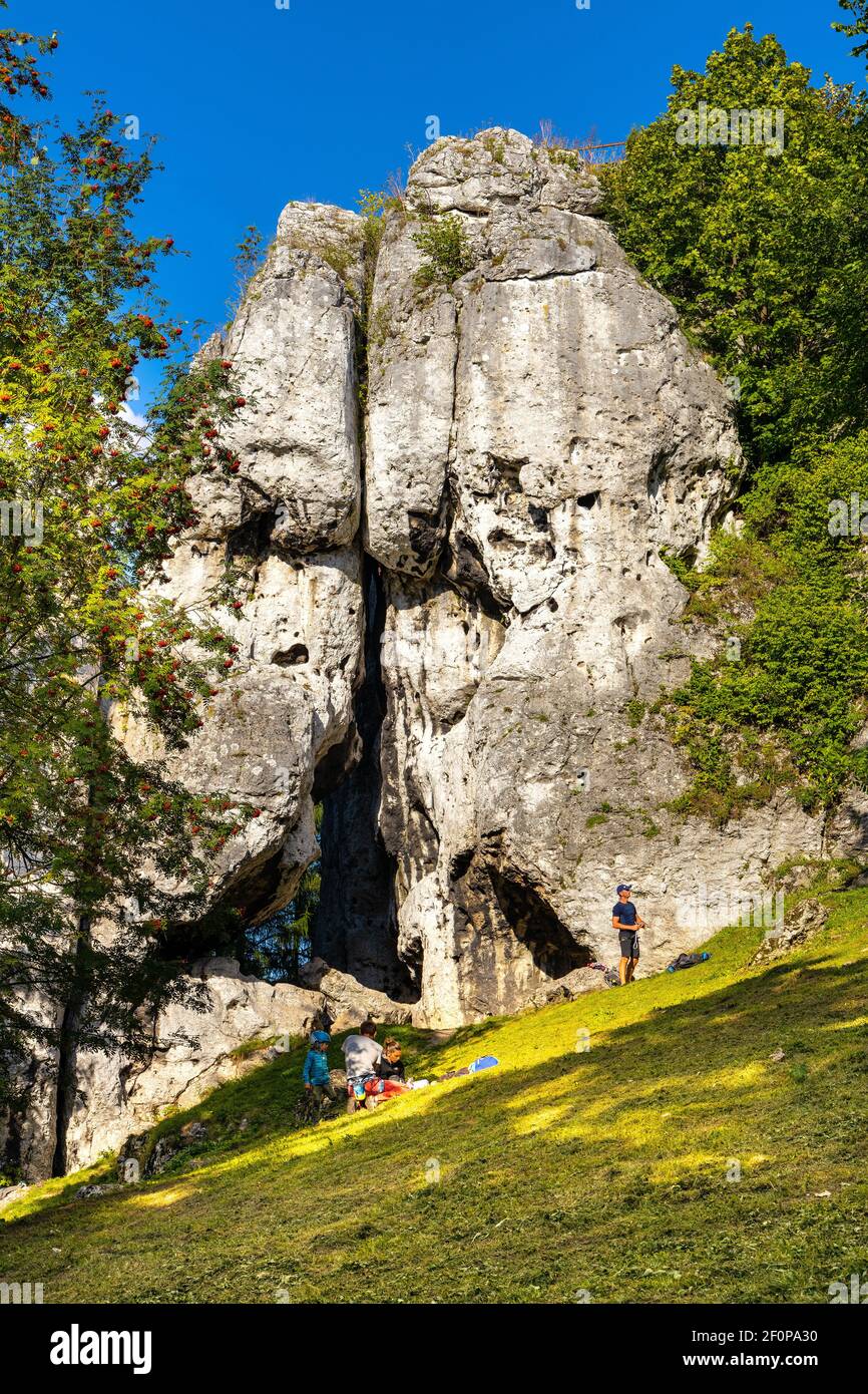 Podzamcze, Poland - August 25, 2020: Free climbers training at Jurassic ...