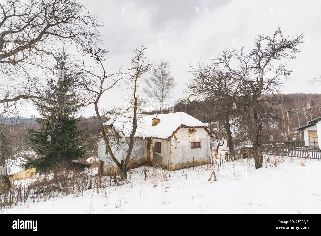 traditional Balkan architecture, rural house made of clay and wood ...