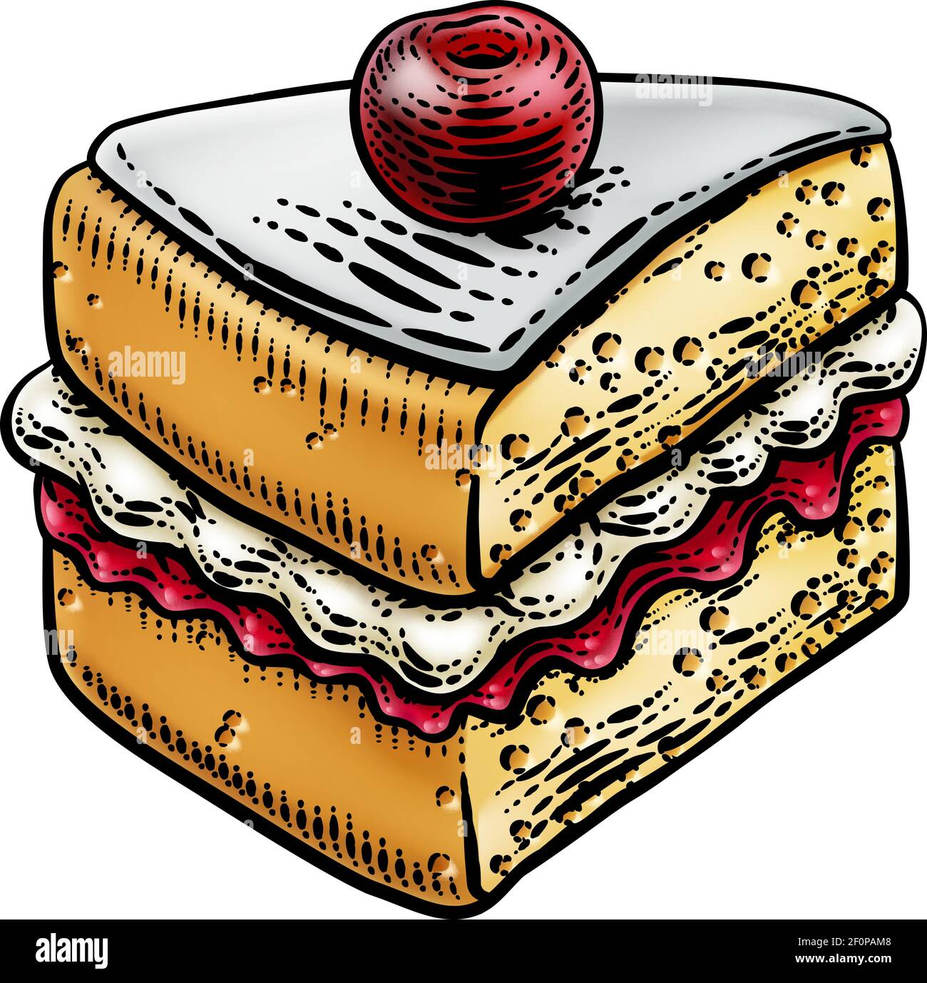 Cake Sponge Slice Jam Cream Woodcut Drawing Stock Vector Image & Art ...