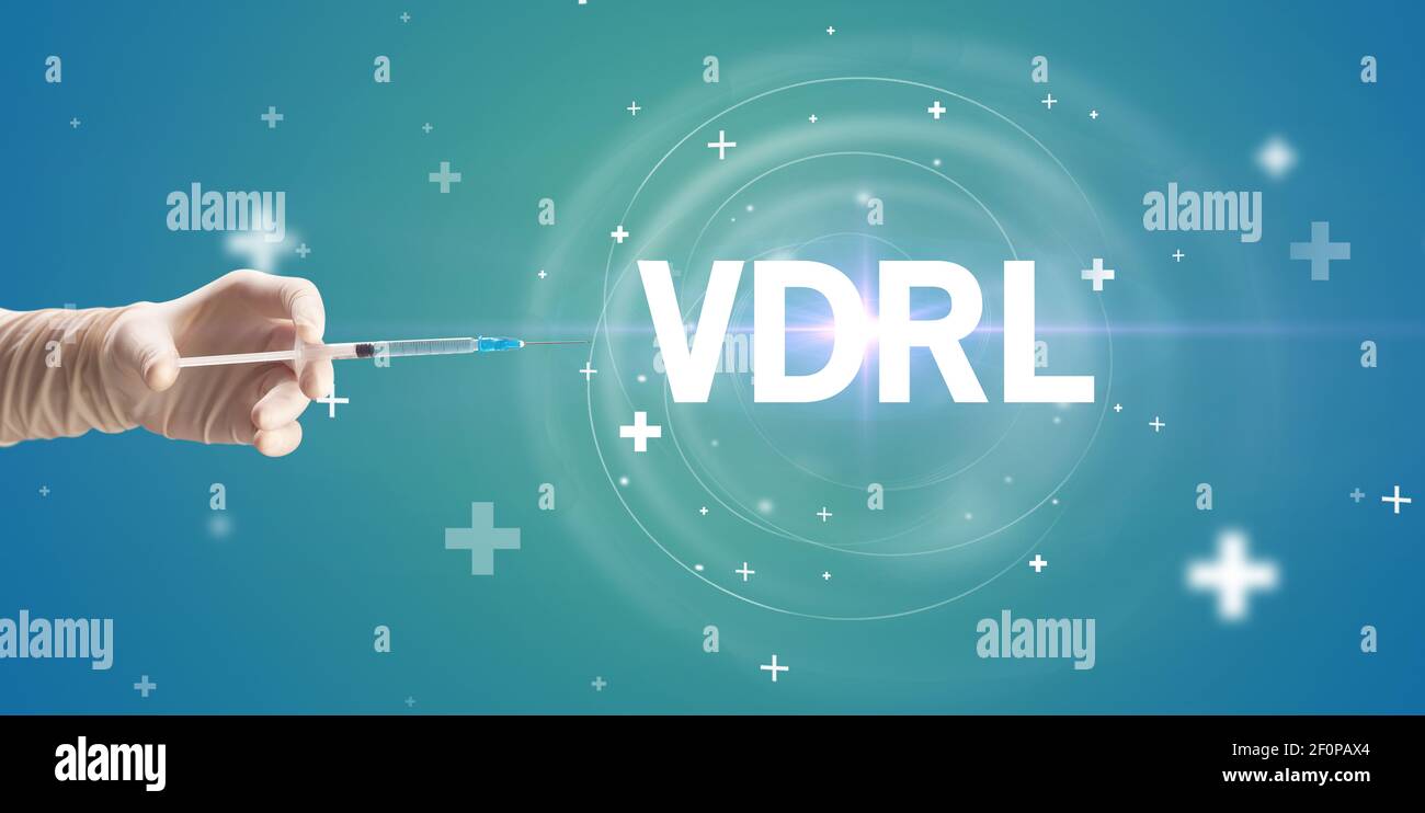 Syringe needle with virus vaccine and VDRL abbreviation, antidote ...