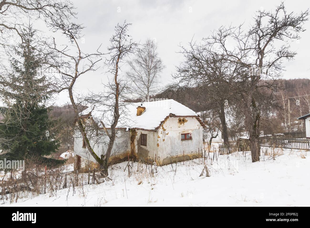 traditional Balkan architecture, rural house made of clay and wood ...