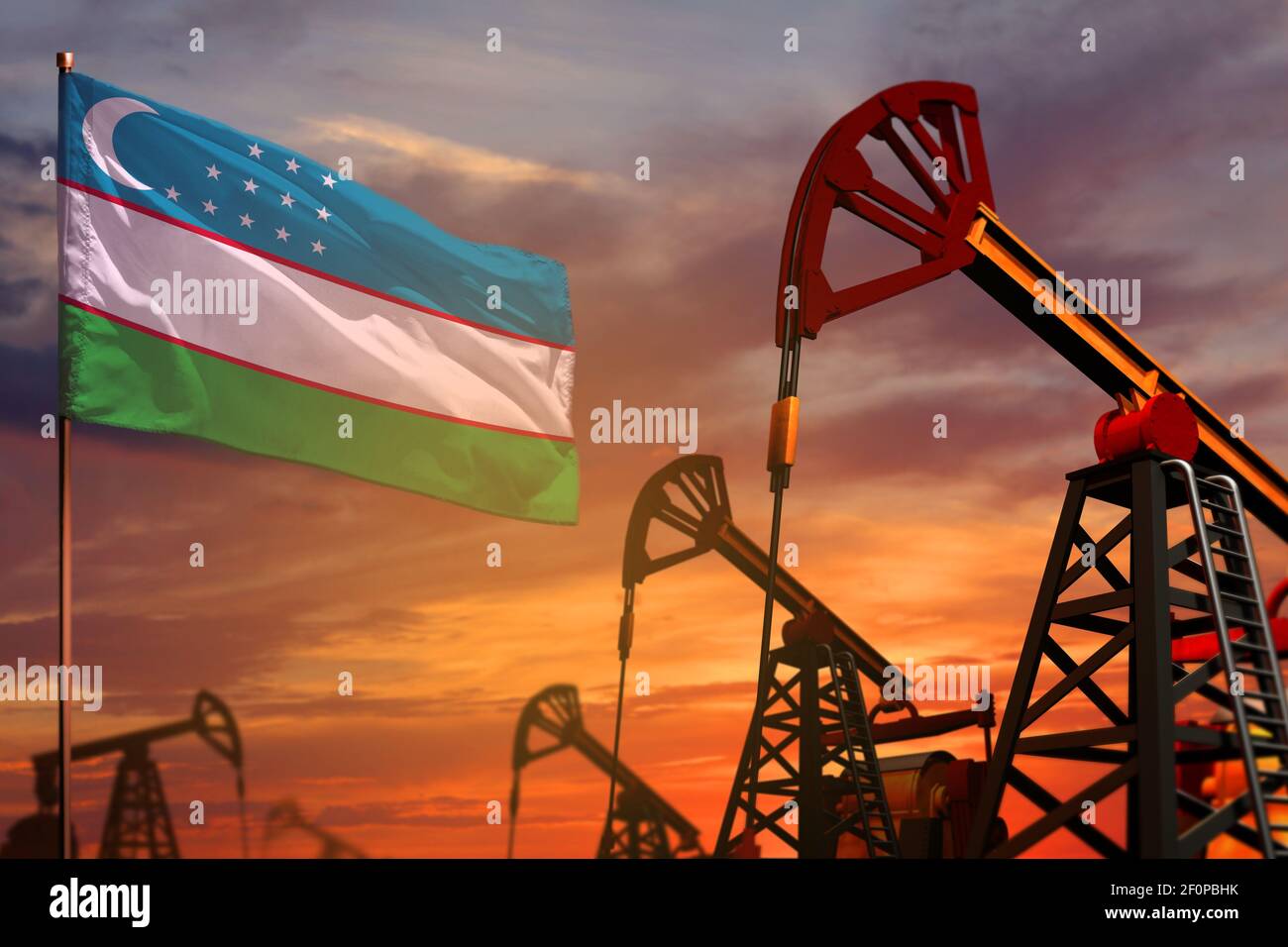 Uzbekistan oil industry concept, industrial illustration. Uzbekistan ...