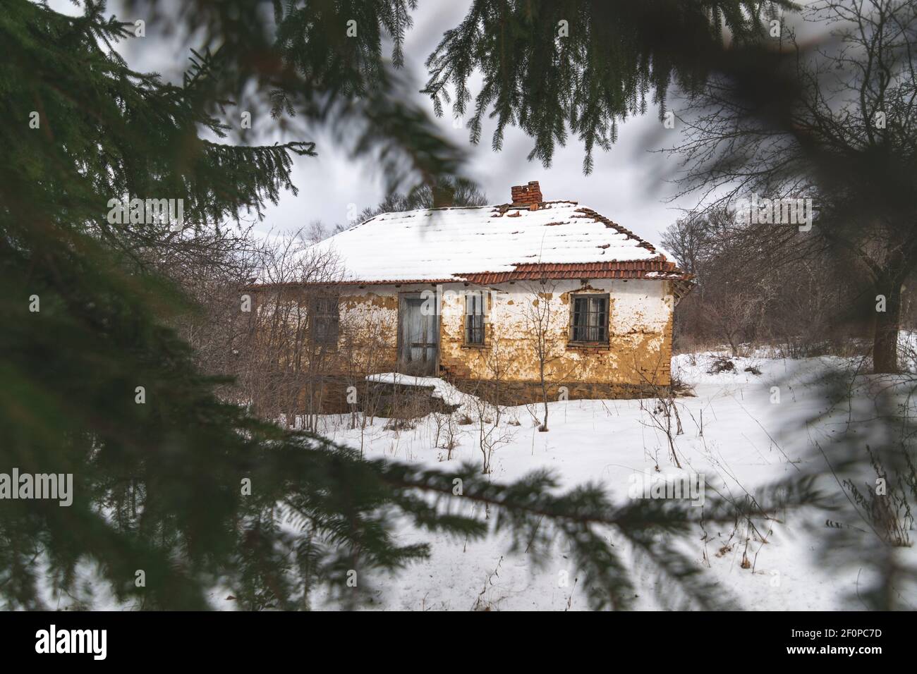 traditional Balkan architecture, rural house made of clay and wood ...