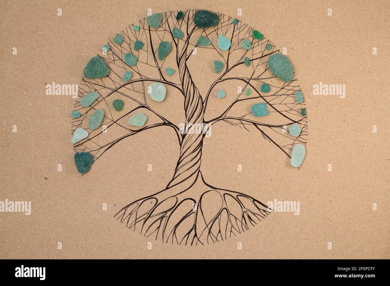 Transitory art arrangement - tree drawn on craft paper and and ...