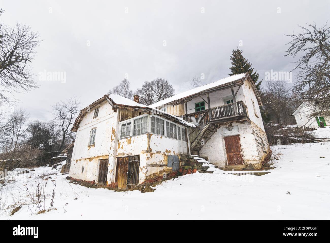 traditional Balkan architecture, rural house made of clay and wood ...