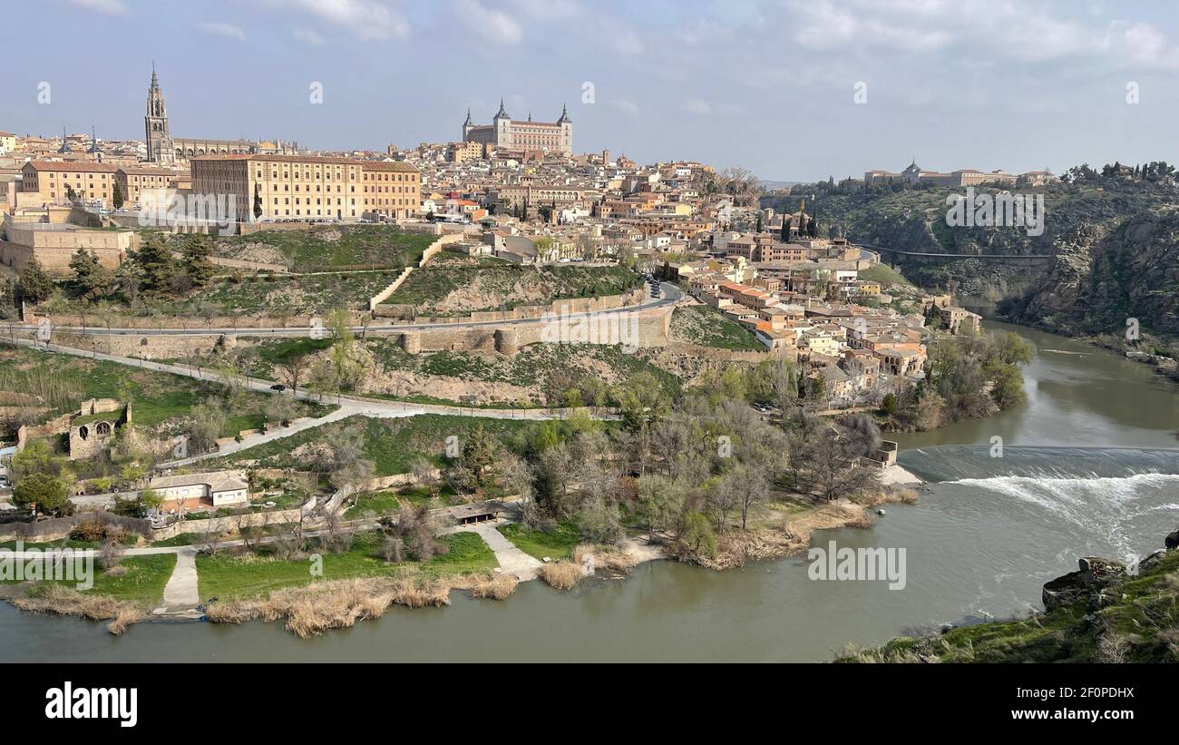Panoramic of the medieval city of Toledo Stock Photo - Alamy