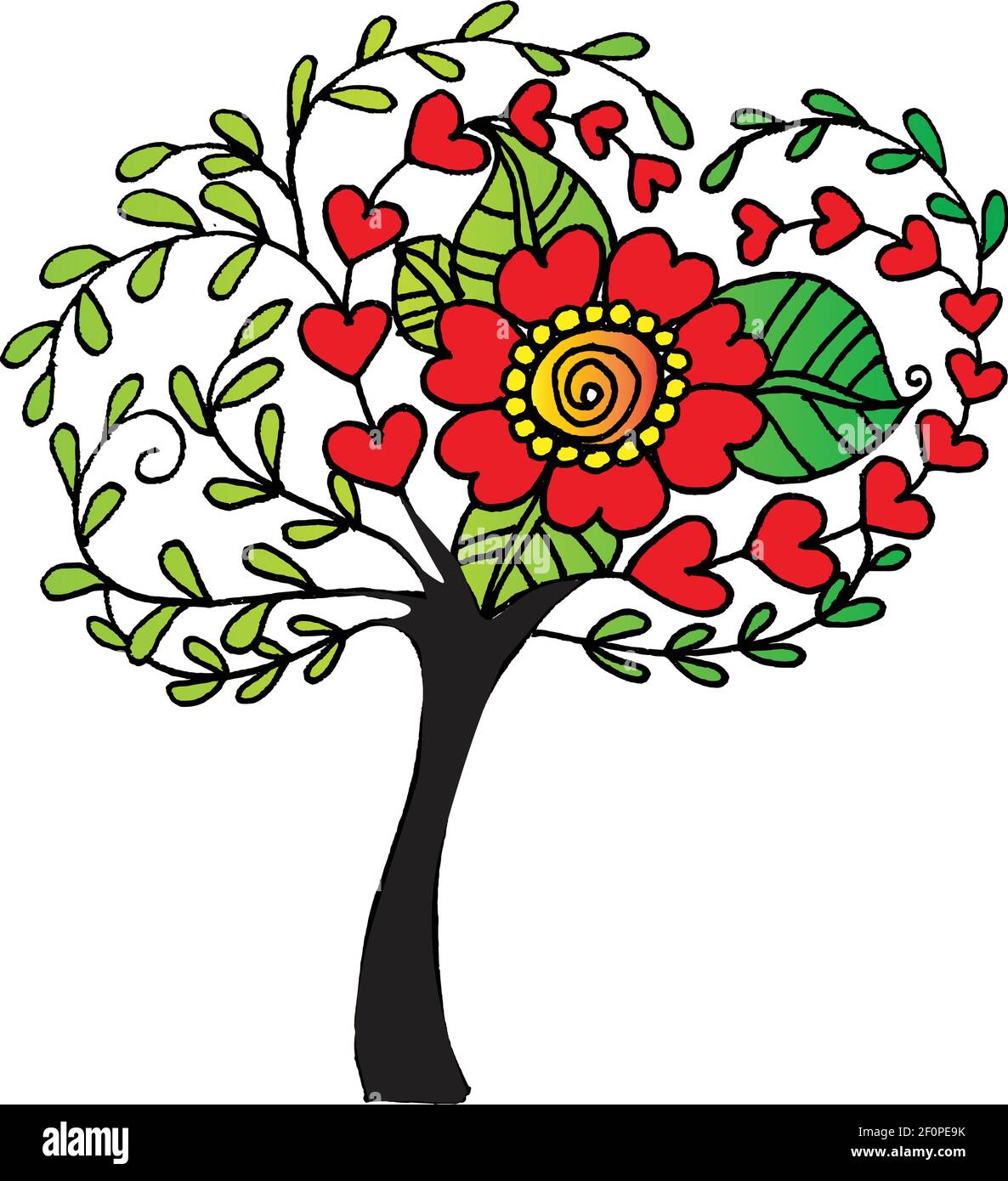 vector drawing heart shape with love tree design background Stock ...