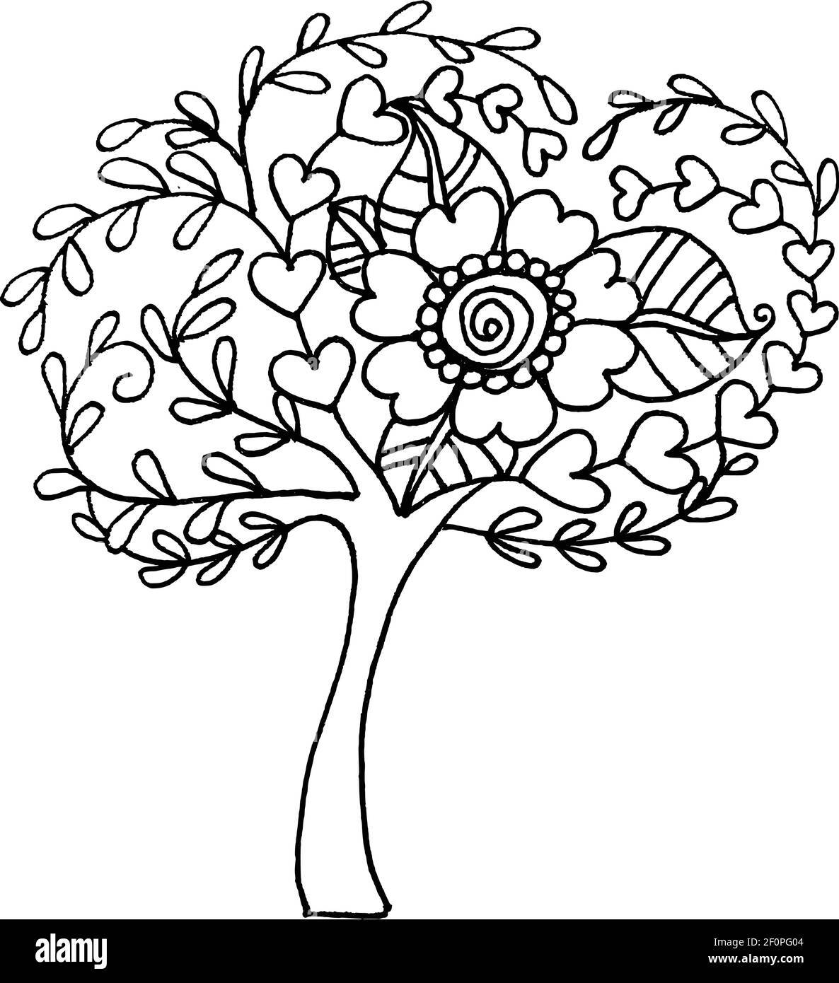 vector drawing heart shape with love tree design background Stock ...