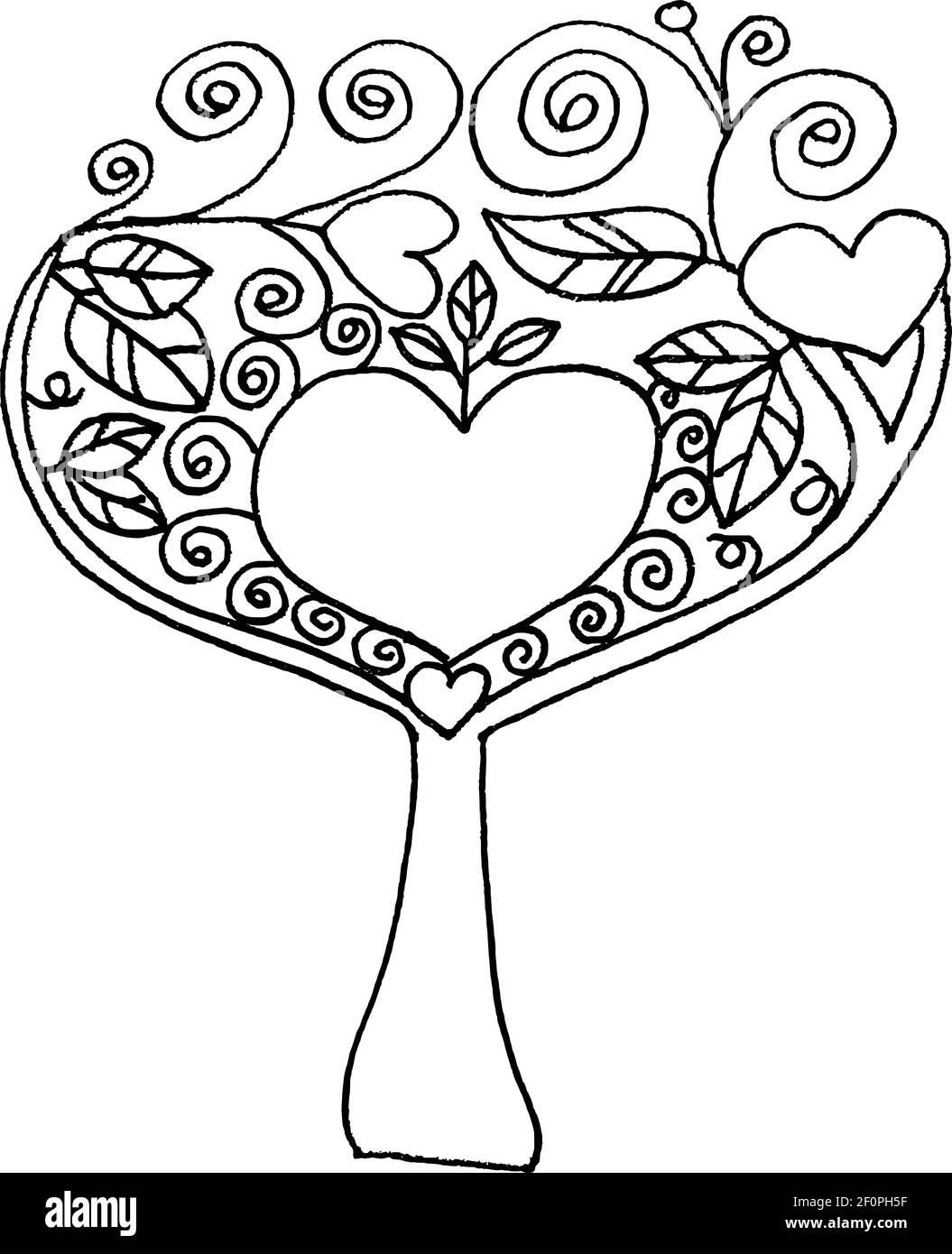 vector drawing heart shape with love tree design background Stock ...