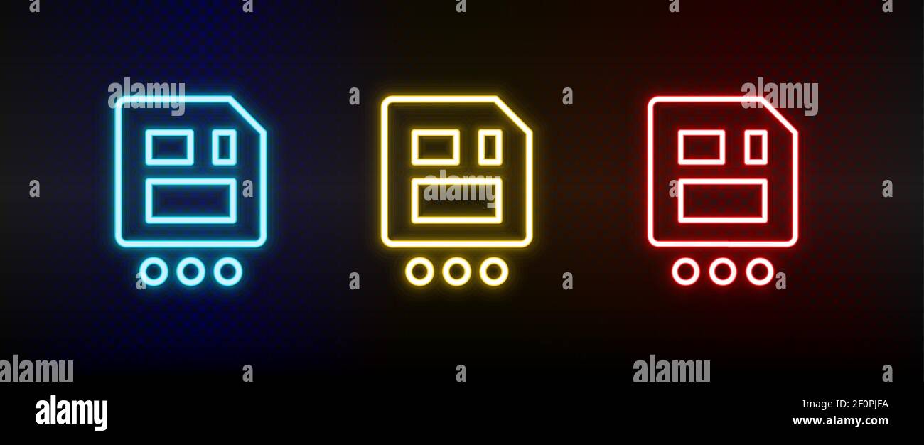 as, diskette, save neon icon set. Set of red, blue, yellow neon vector ...