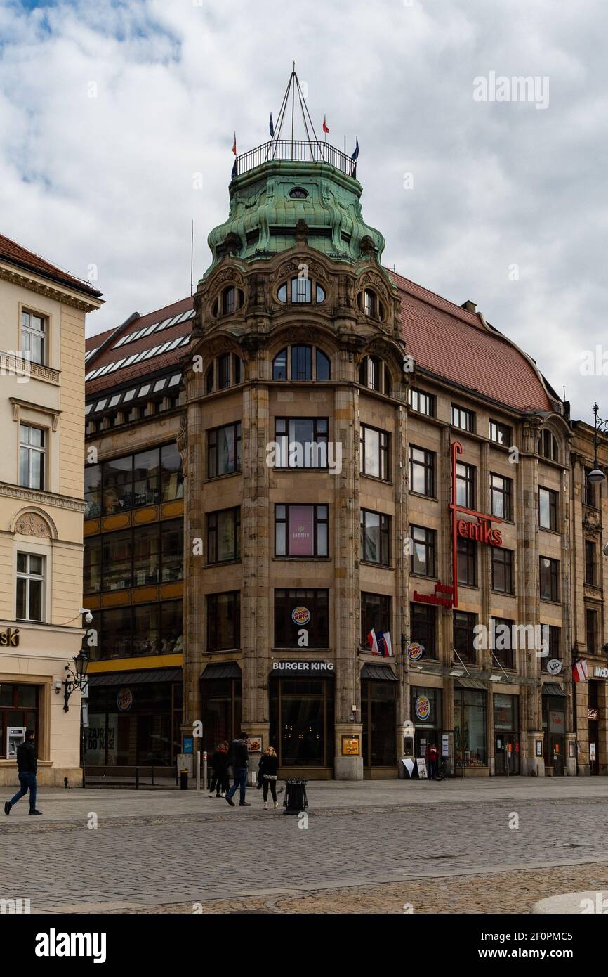 Wroclaw, Poland - May 03 2020: Old tenement building with Polish flags ...