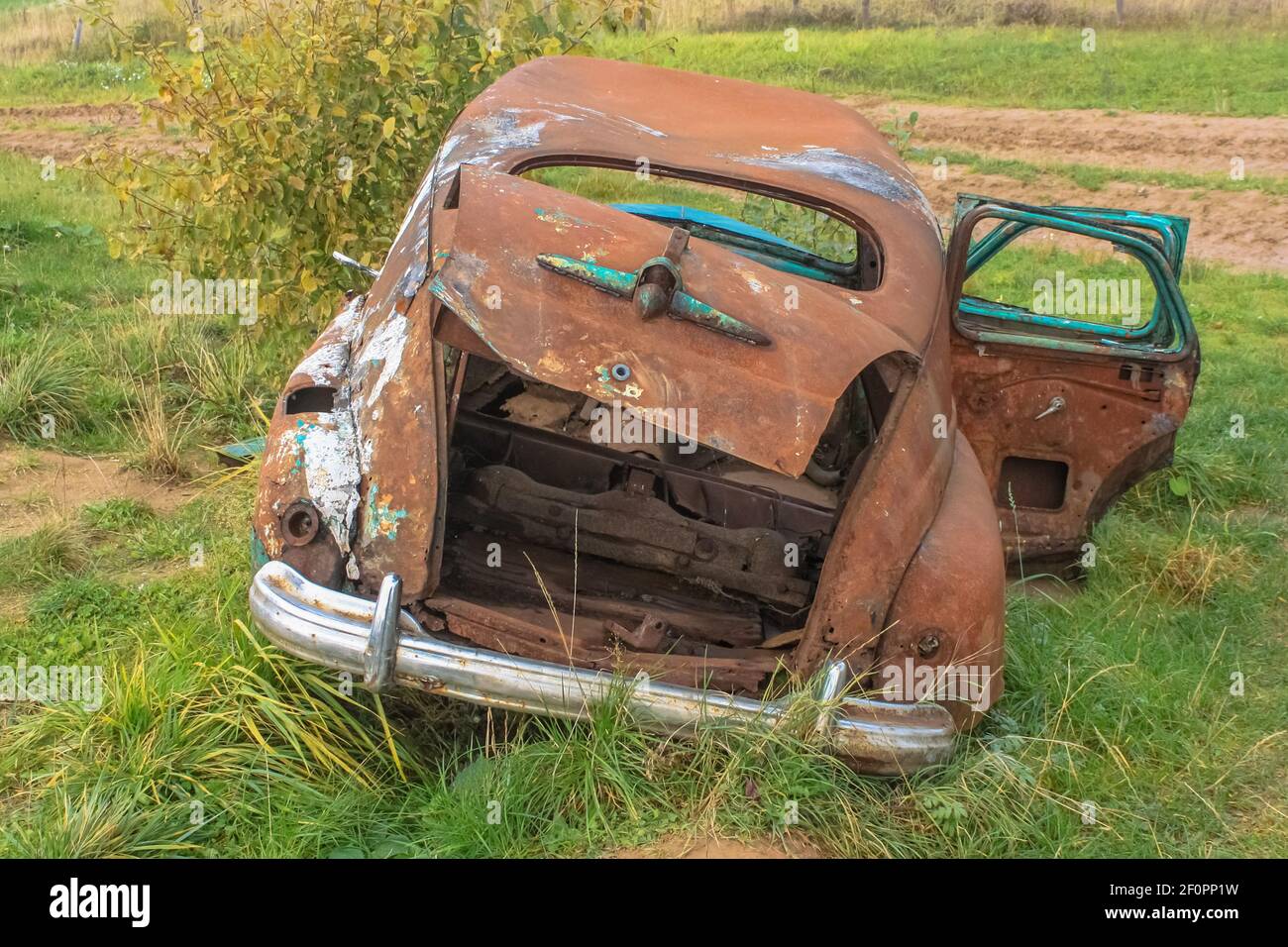 Minsk, Belaraus - October 2, 2012: Broken rusty Soviet car GAZ M20 in ...