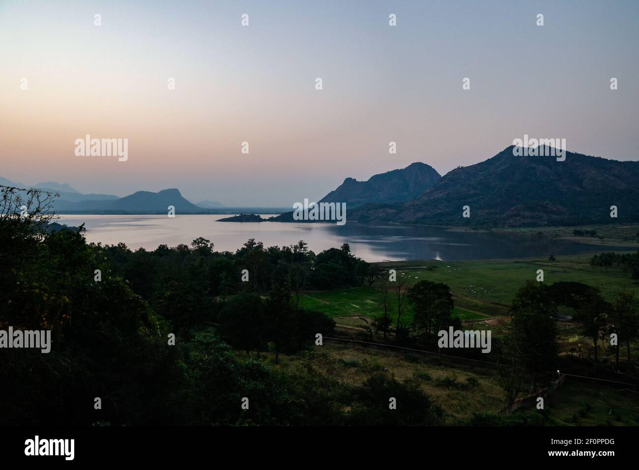 Beautiful view of Palar Dam reservoir during sunset at Palani, Dindigul ...